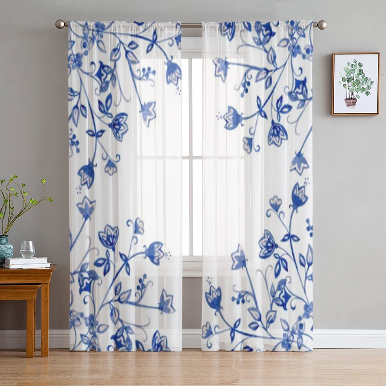 Tropical Flowers Leaves Sheer Curtains for Living Room Transparent ...