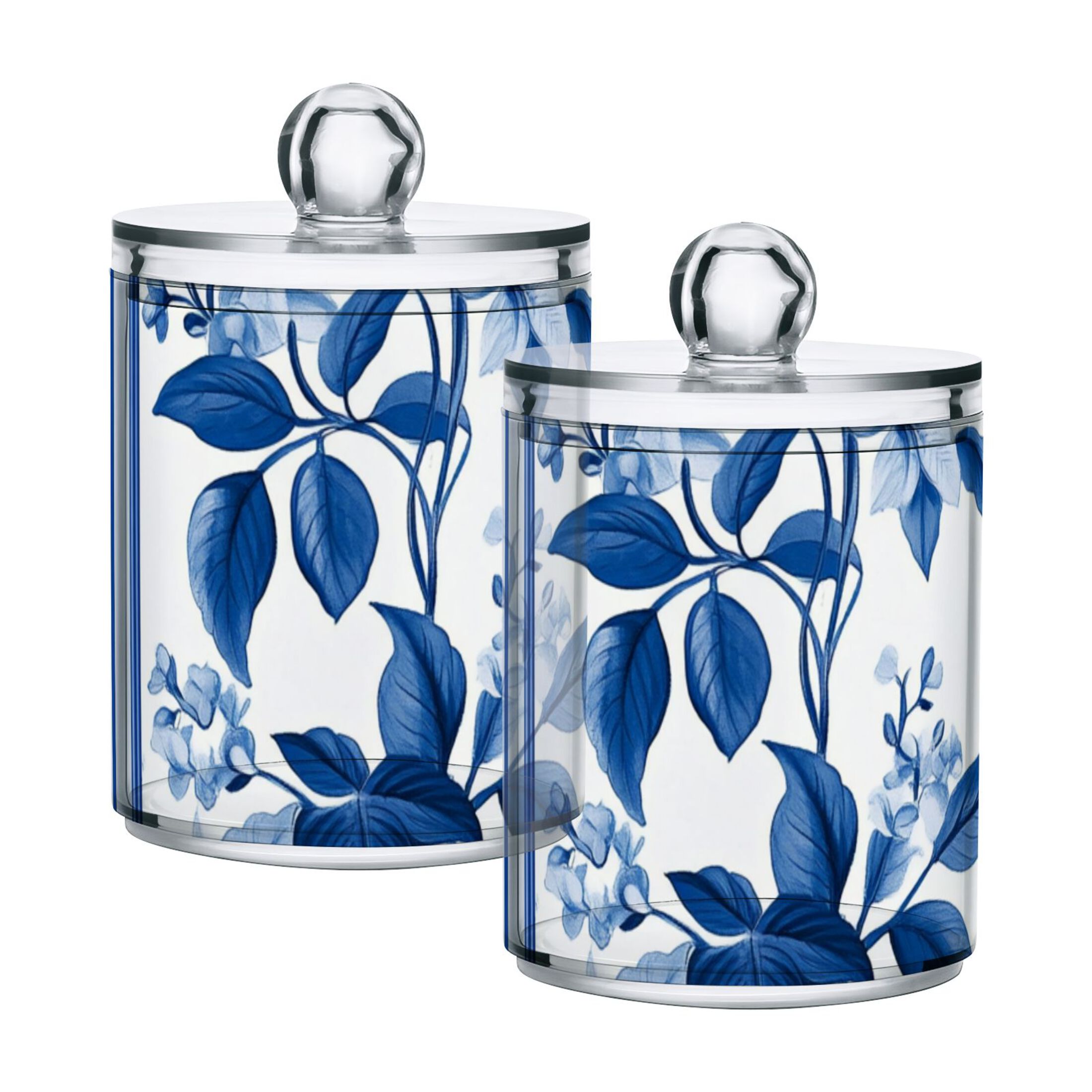 Tropical Flowers Leaves Stripes in Blue Translucent Plastic Cans ...