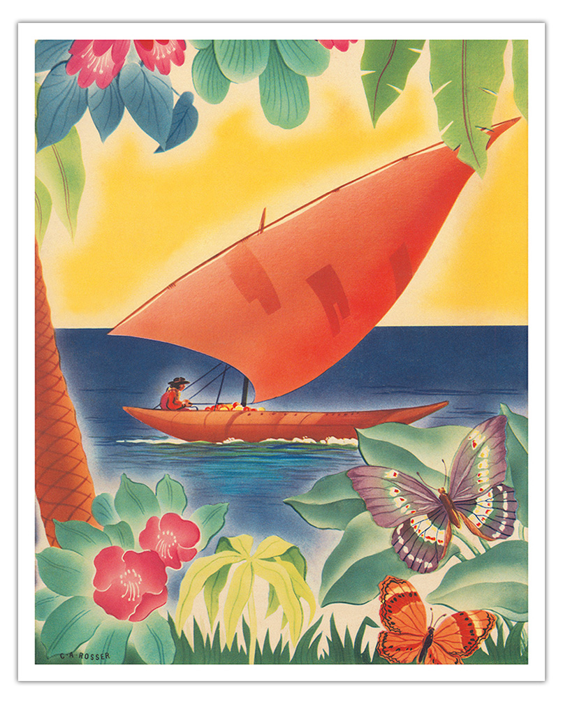 Tropical Flowers Sailboat and Butterflies - Moore-McCormack Lines ...