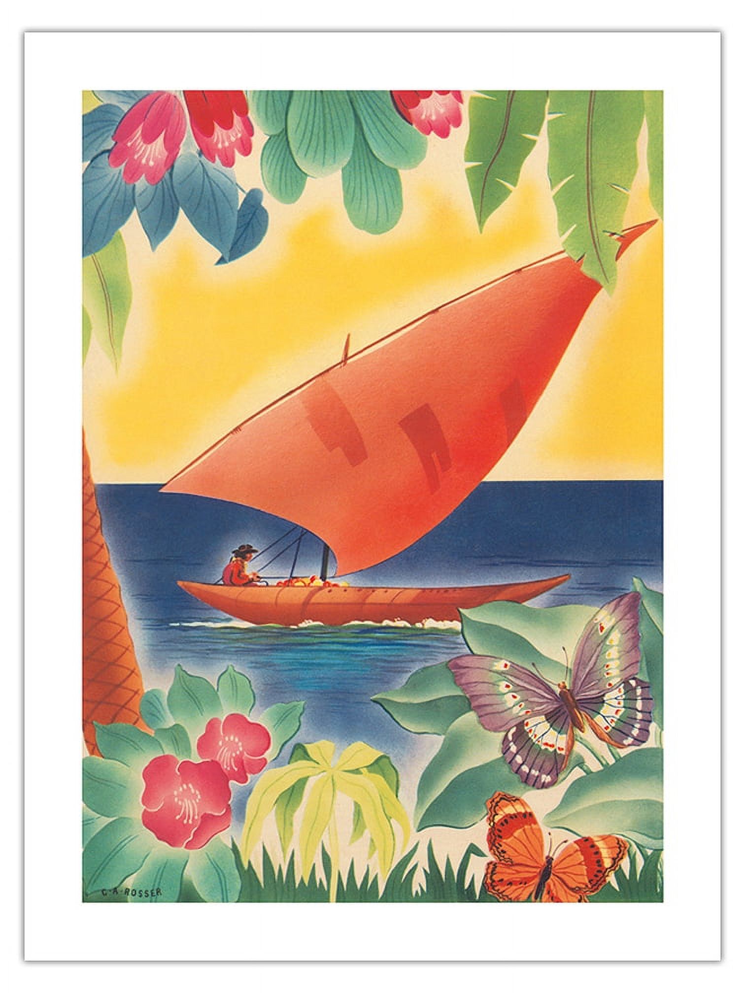 Tropical Flowers Sailboat and Butterflies - Moore-McCormack Lines ...