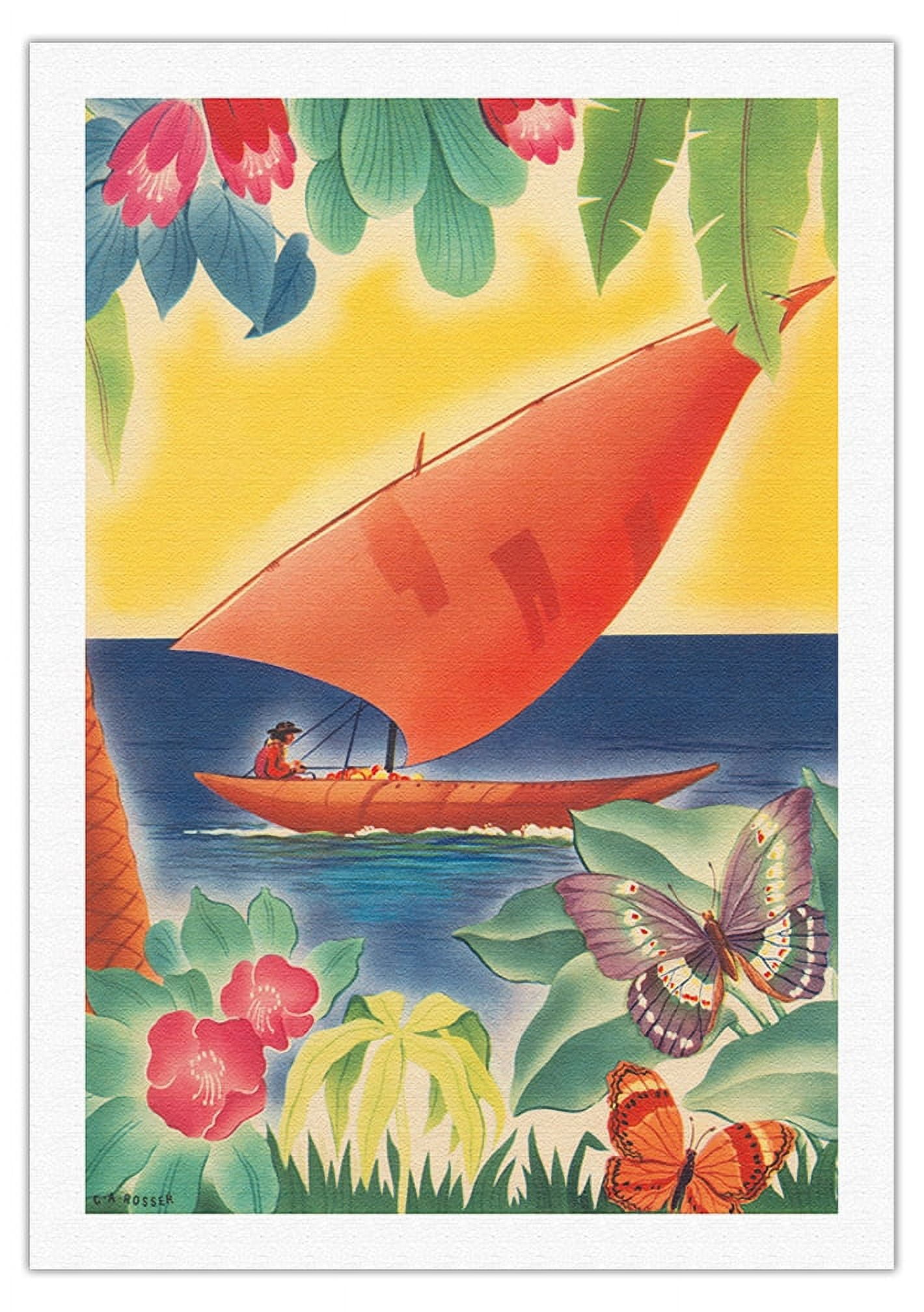 Tropical Flowers Sailboat and Butterflies - Moore-McCormack Lines ...