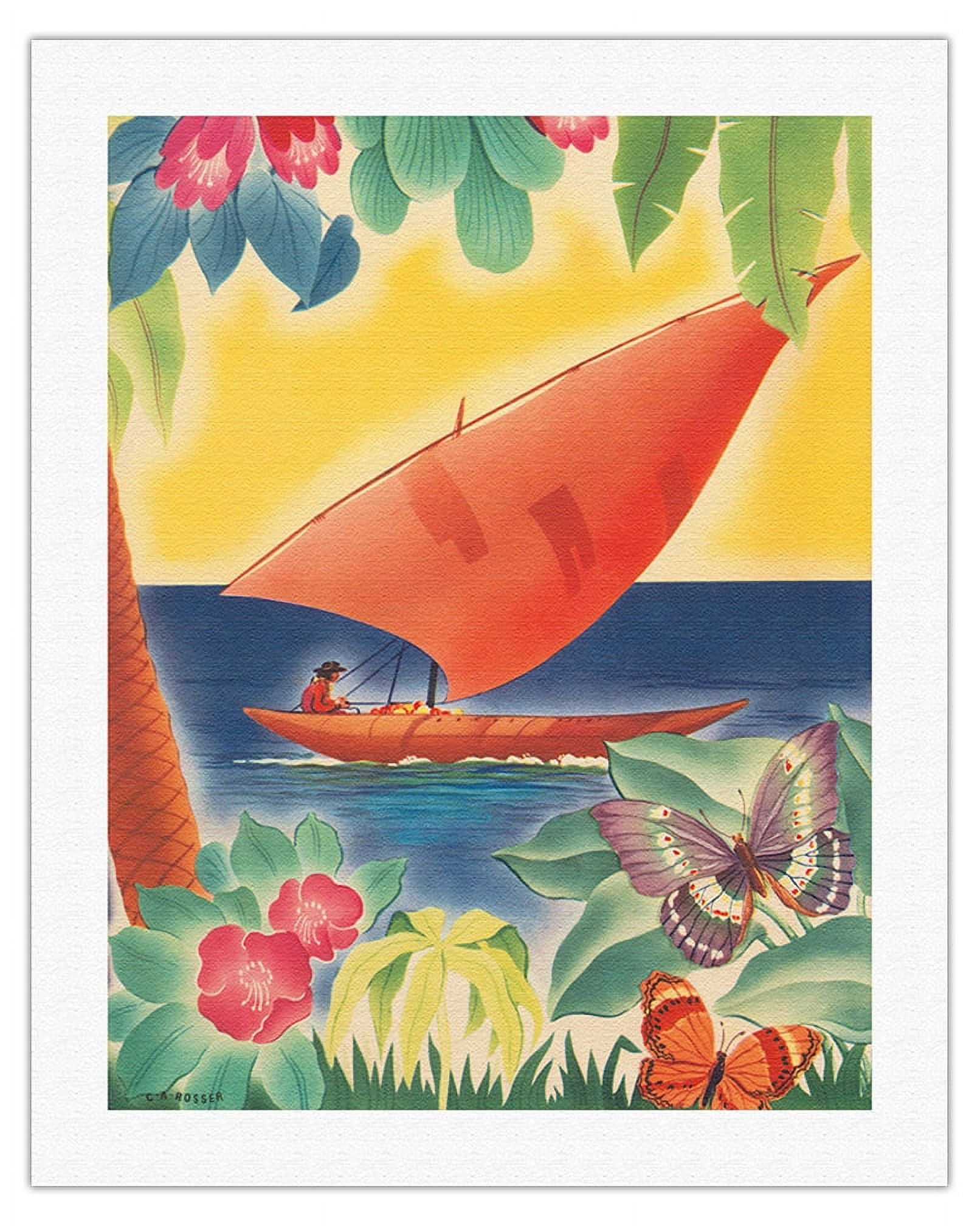 Tropical Flowers Sailboat and Butterflies - Moore-McCormack Lines ...