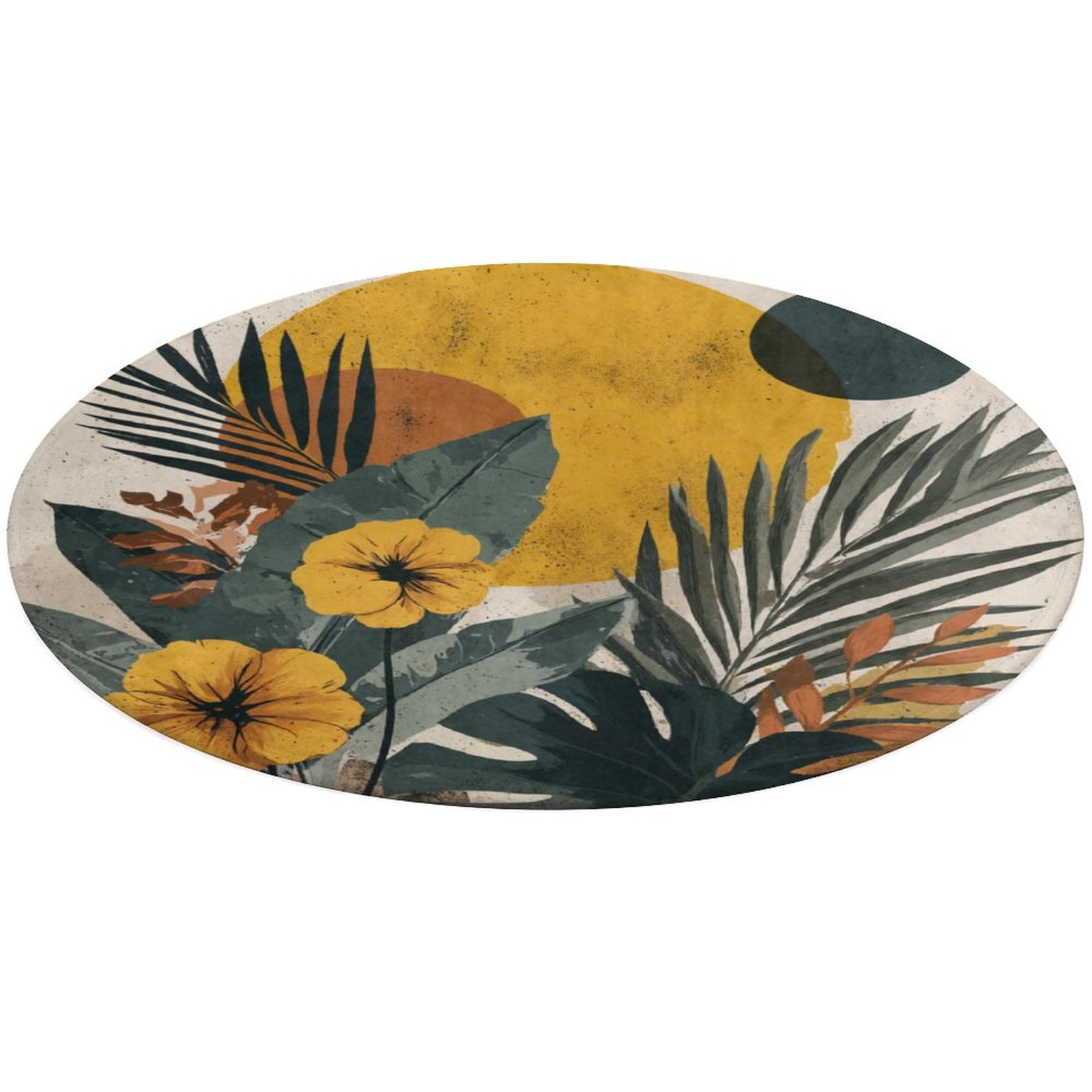 Tropical Flowers Sun Abstract Art Round Carpet Living Room Carpet ...