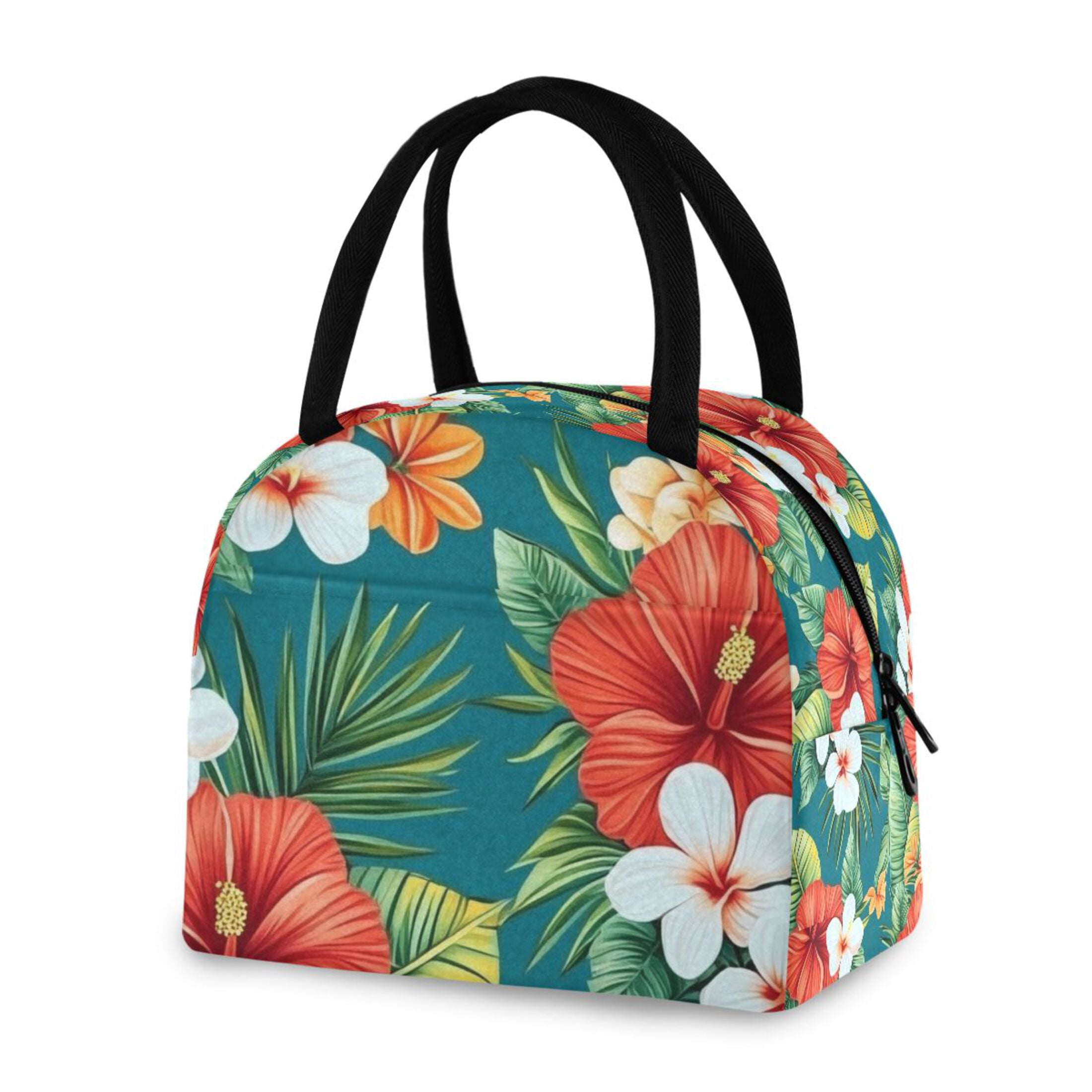 Tropical Flowers with Hibiscus Insulated Lunch Bag for Women Portable ...