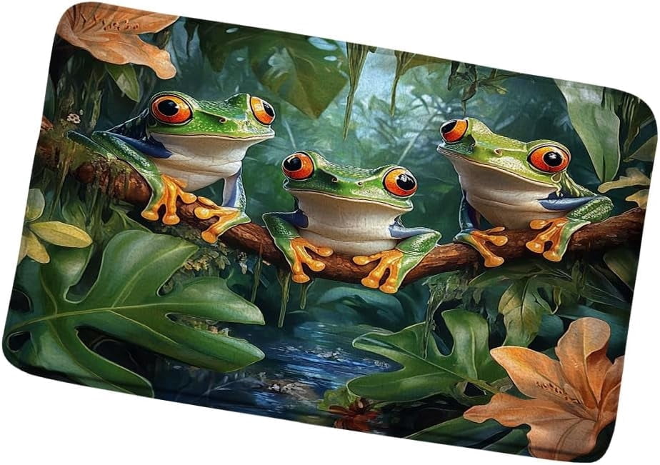Tropical Forest Frog Bath Mat With Green Leaves And Flowers Non Slip ...