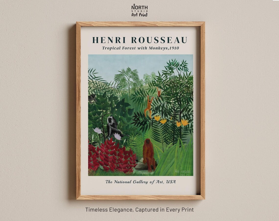Tropical Forest With Monkeys Print, Henri Rousseau 1910 Jungle Print ...