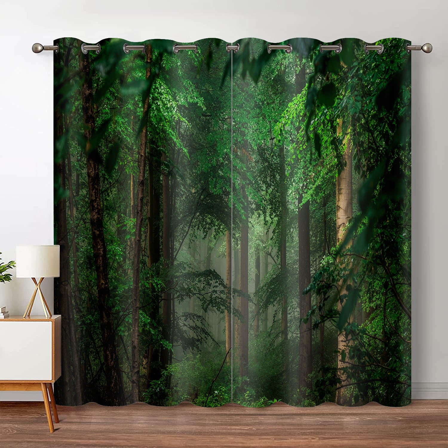 Forest Blackout Curtains Jungle Tree Nature Scenery Window Curtain ...