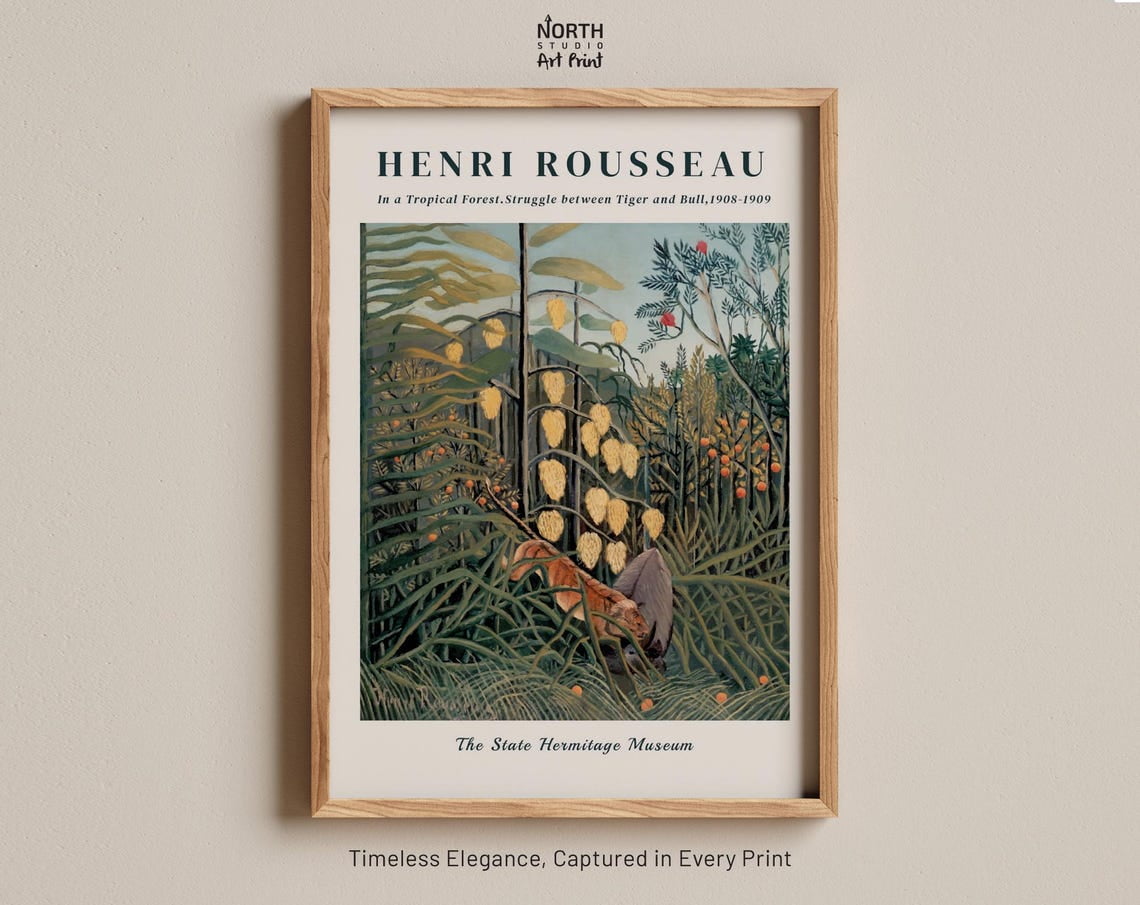 In A Tropical Forest Print, Henri Rousseau 1908 Jungle Print, Tiger And ...