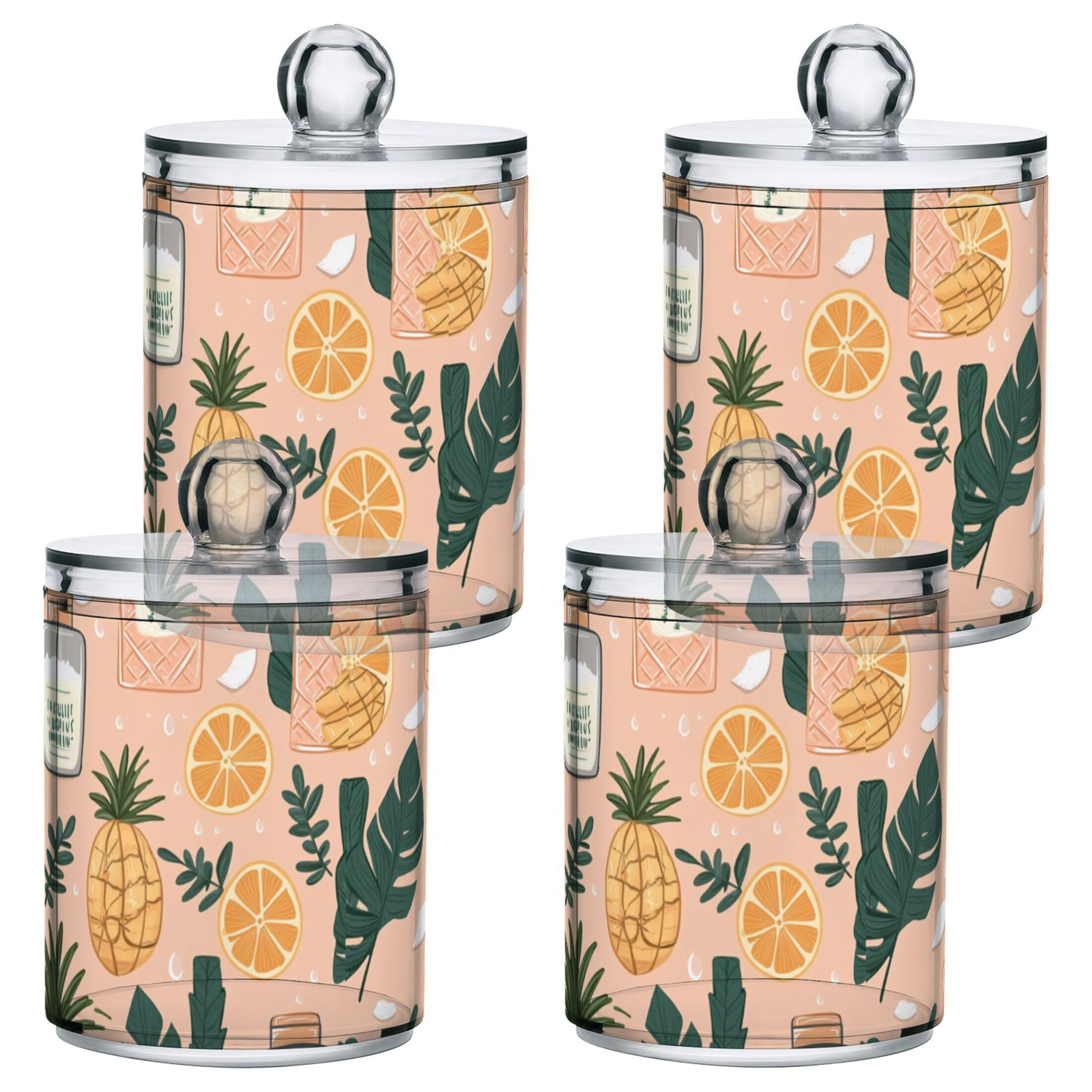 Tropical Fragrance Print Bathroom Canisters Set of 4 Translucent ...
