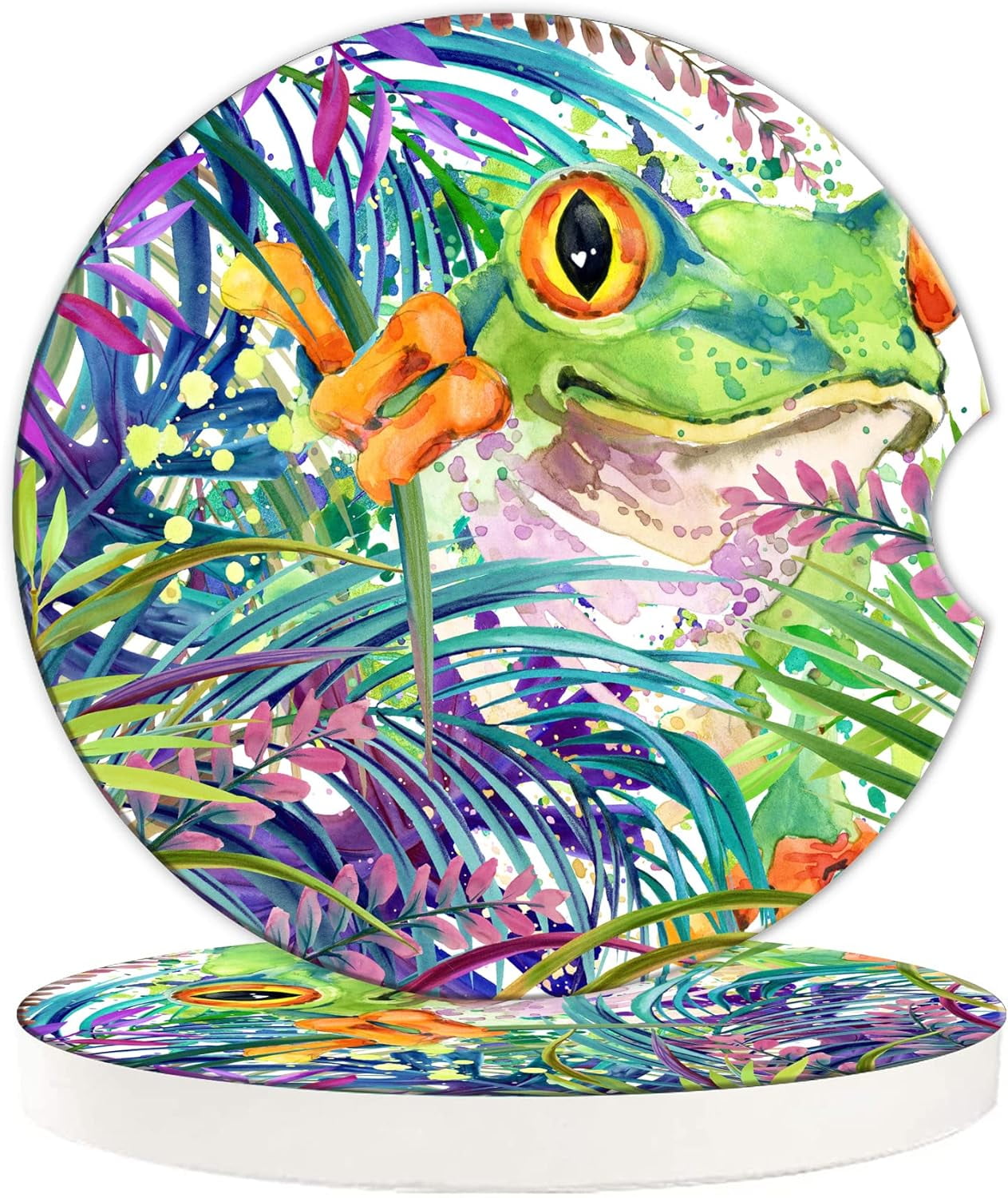 Tropical Frog with Leaves Car Cup Holder Coasters,2 Pack Universal Car ...