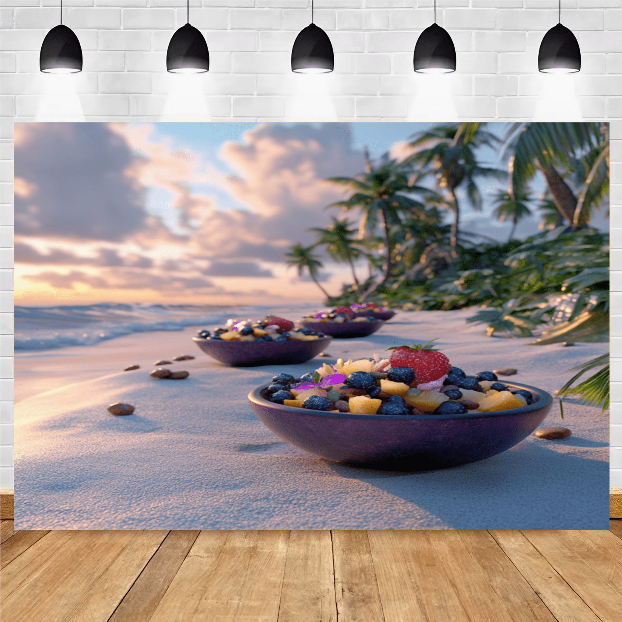 Tropical Fruit Bowls on Beach(1) Natural Scenic Backdrops Summer ...