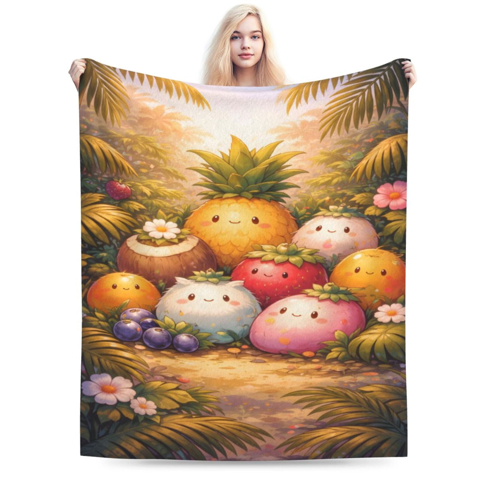 Tropical Fruit Garden Art Blanket for Couch Bed Island Style Beach ...