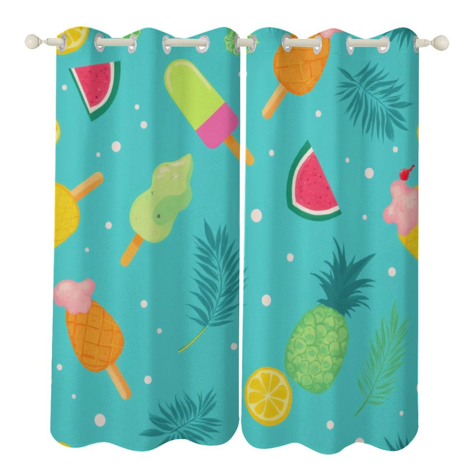 Tropical Fruit Ice Cream Pattern Blackout Window Curtains for Bedroom ...