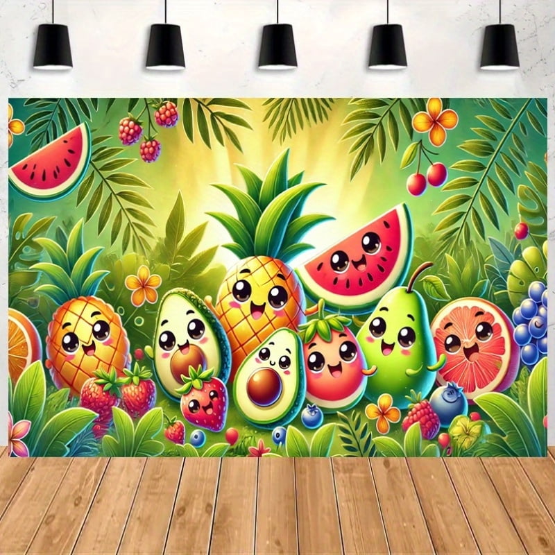 Tropical Fruit Party Backdrop Summer Fruit Themed Happy Birthday Party ...