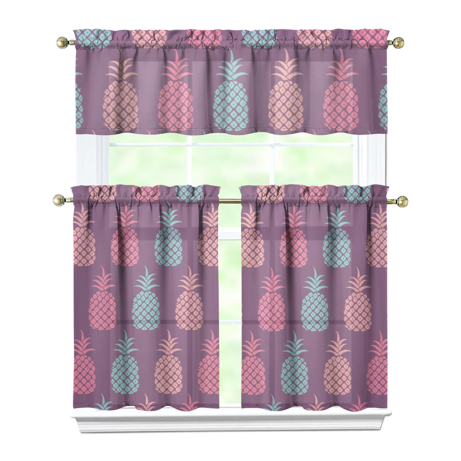 Tropical Fruit Pineapple Kitchen Curtains Tier And Valance Set