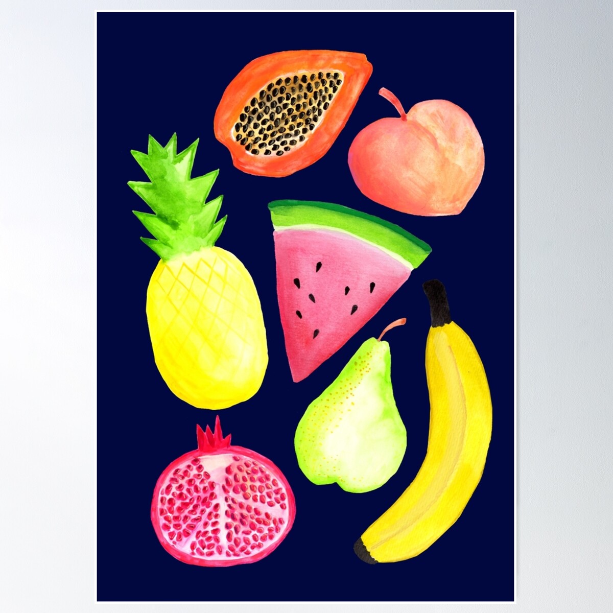 Tropical Fruit Punch | Navy Poster Wall Art, Modern Wall Decor For ...