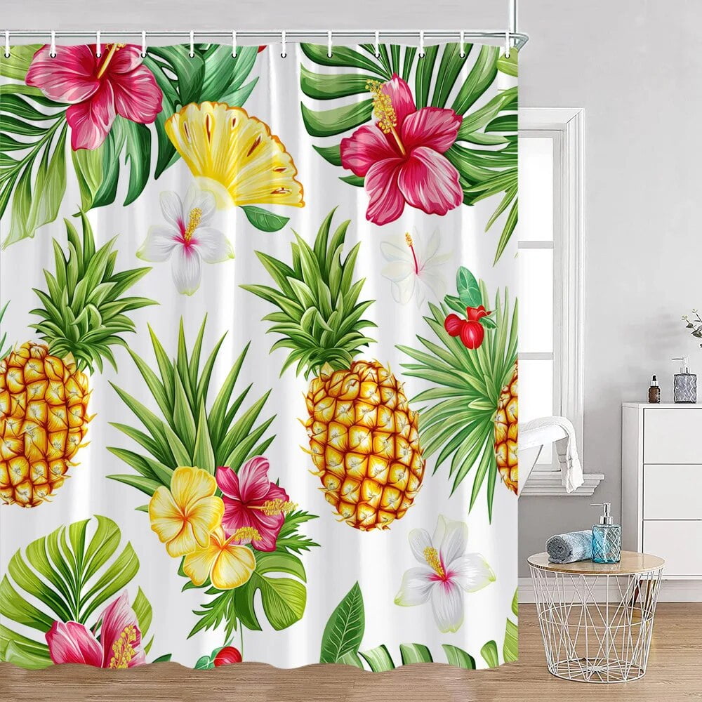 Tropical Fruit Shower Curtains Yellow Lemon Blue Watercolour Leaves ...