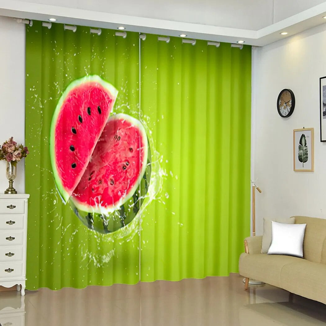 Tropical Fruits Curtain Red Green Watermelon Papaya Polyester Pongee ...