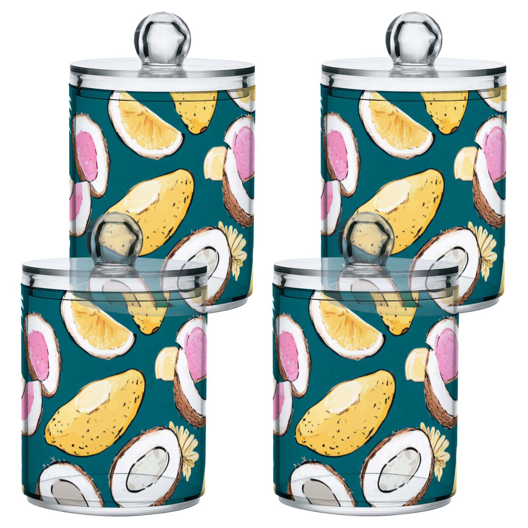 Tropical Fruits Design Bathroom Canisters Set of 4 Translucent Plastic ...