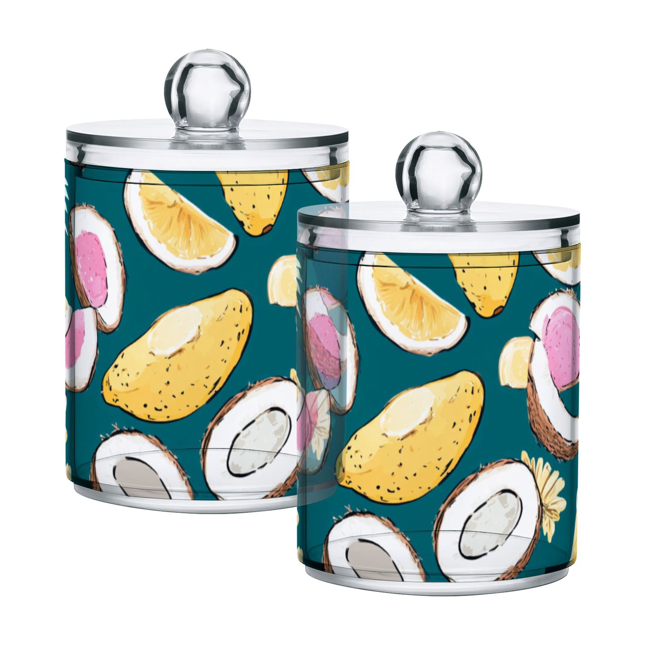 Tropical Fruits Design Cotton Swabs Cans Translucent Plastic Canisters ...