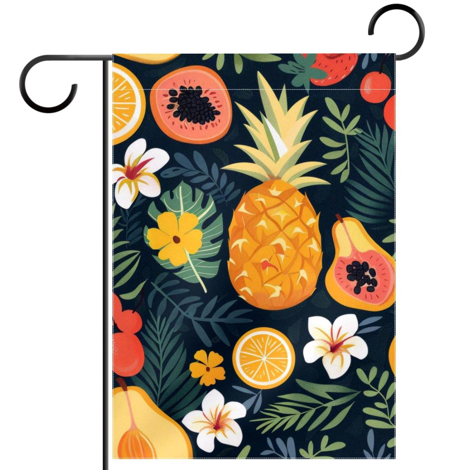 Tropical Fruits and Flowers Hawaiian Pattern Double Sided Garden Flag ...