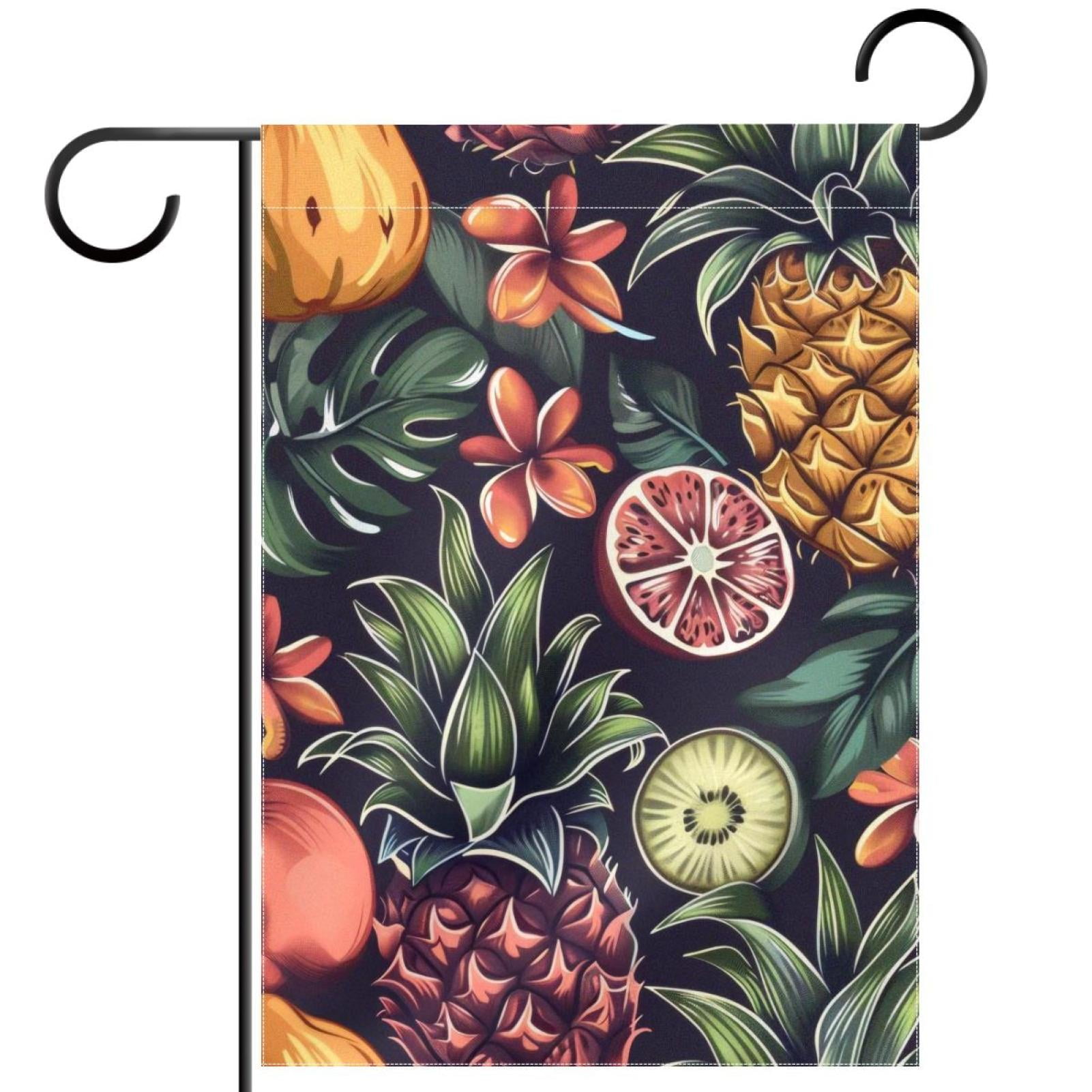 Tropical Fruits Flowers Hawaiian Pattern Double Sided Garden Flag ...