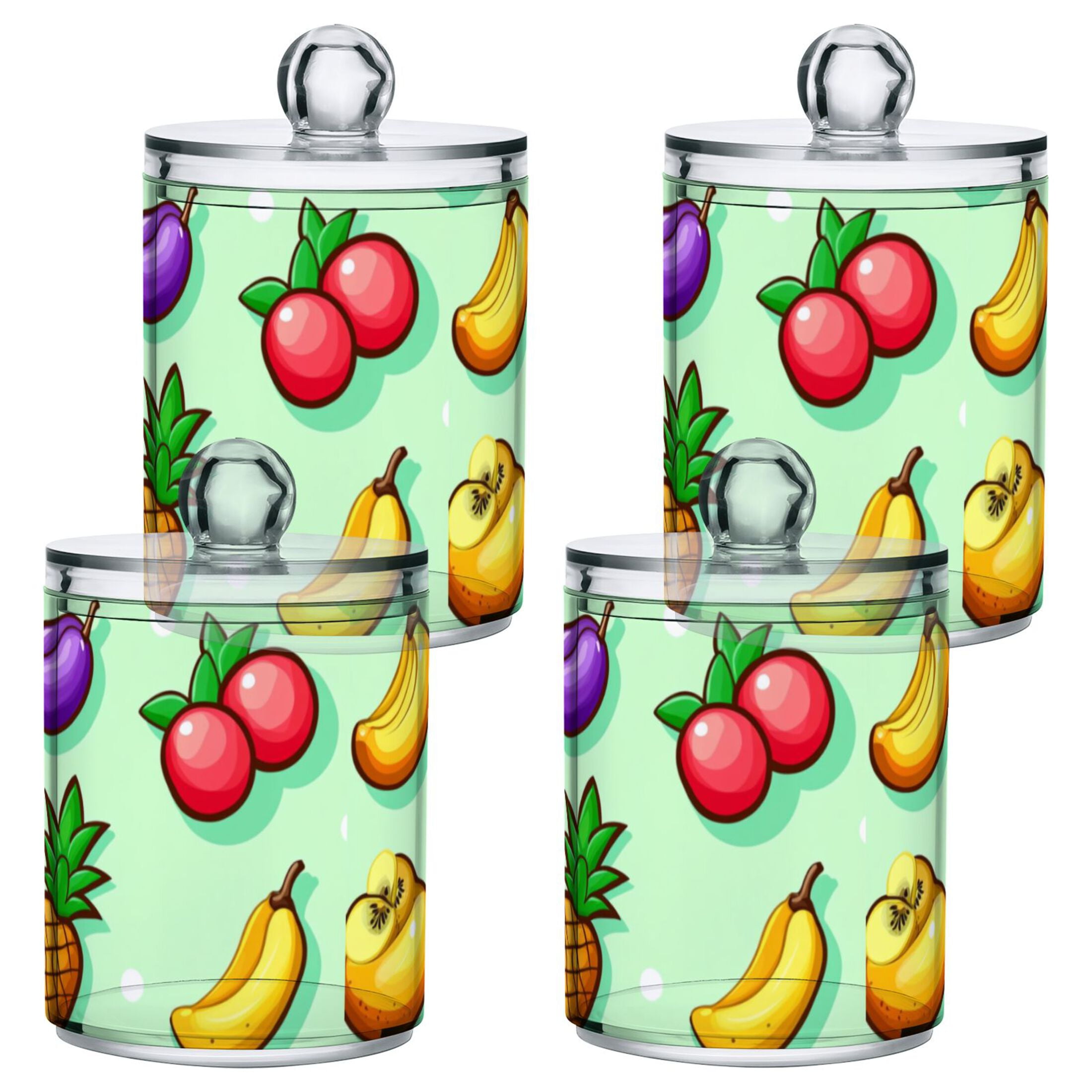 Tropical Fruits Pattern Bathroom Canisters Set of 4 Translucent Plastic ...