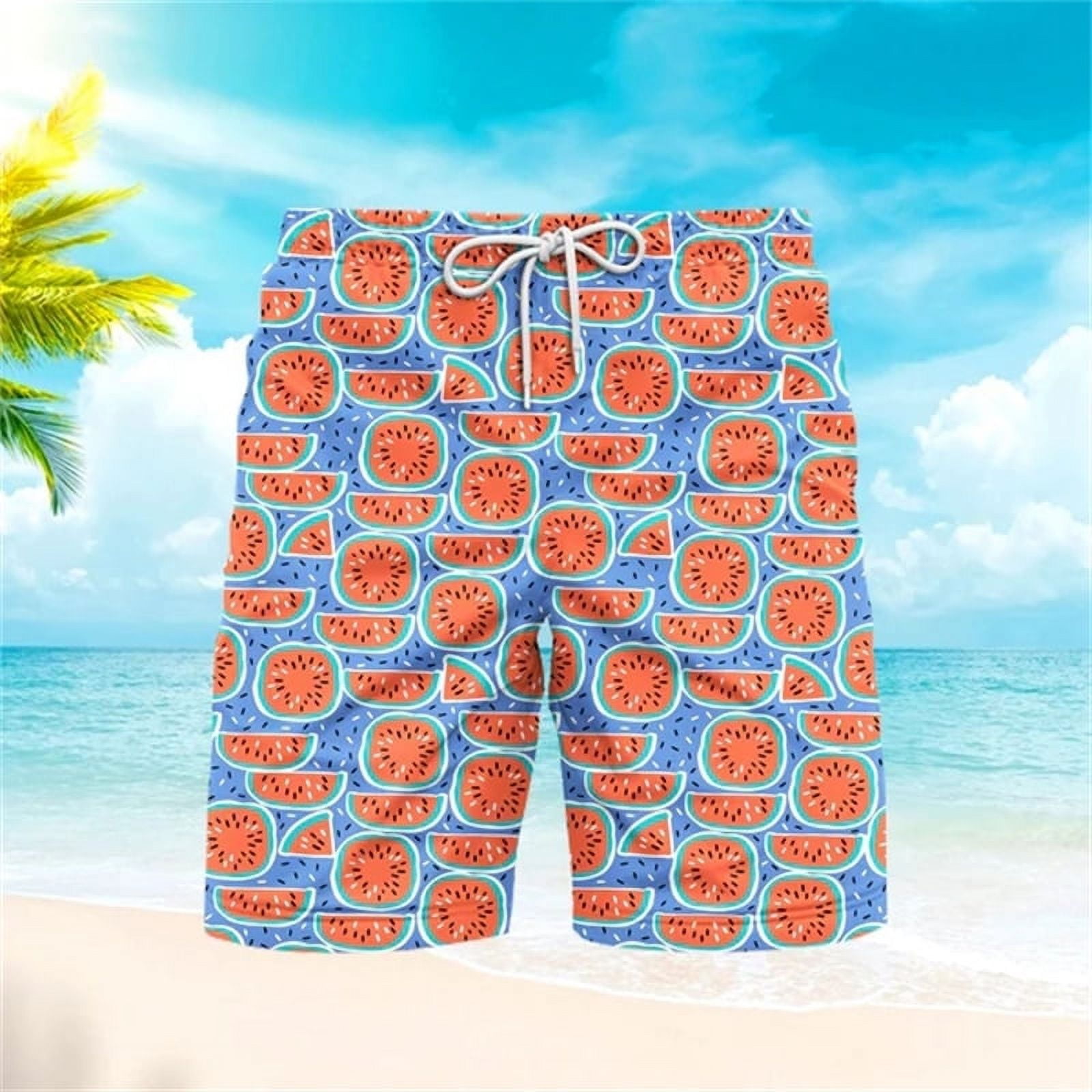 Tropical Fruits Pattern Beach Shorts For Men 3D Print Watermelon Short ...