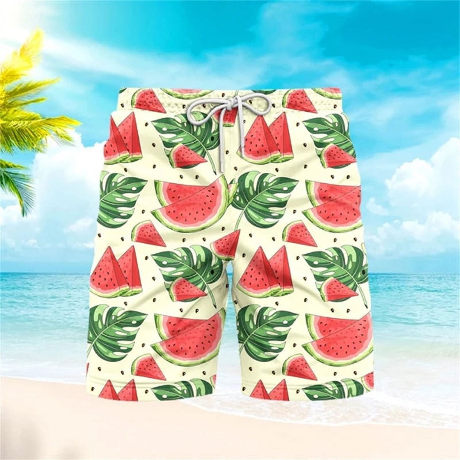 Tropical Fruits Pattern Beach Shorts For Men 3D Print Watermelon Short ...