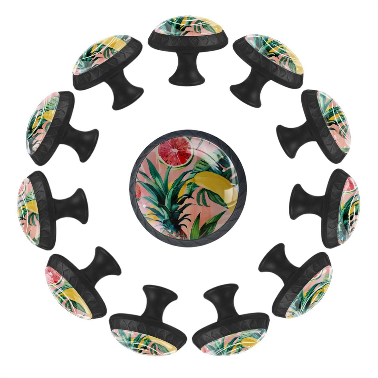 Tropical Fruits Pink Background 35MM Round Glass Cabinet Knobs, Kitchen ...