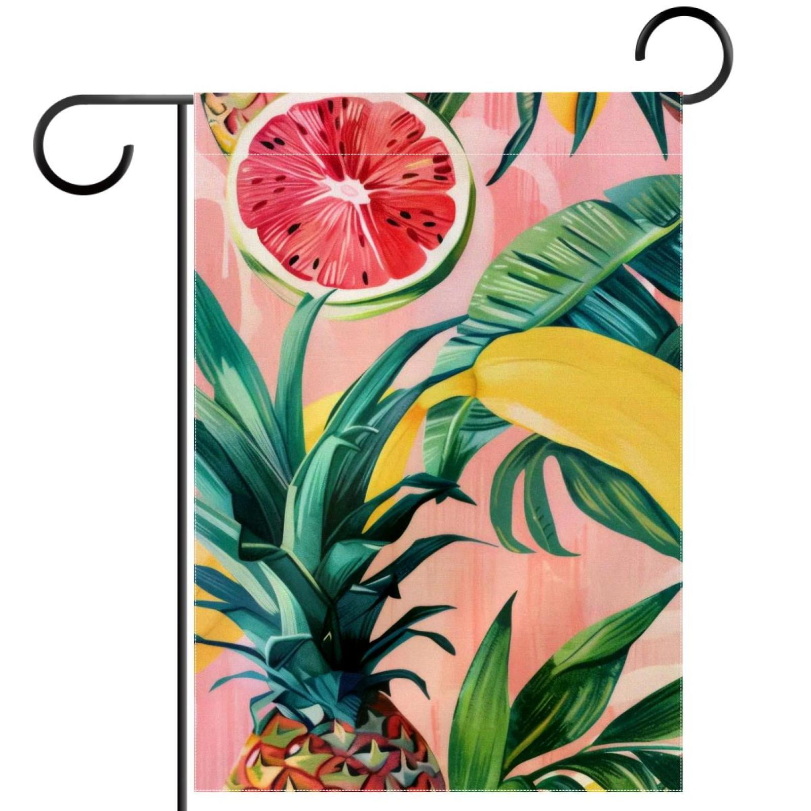 Tropical Fruits Pink Background Garden Flag Double Sided House Flag for ...