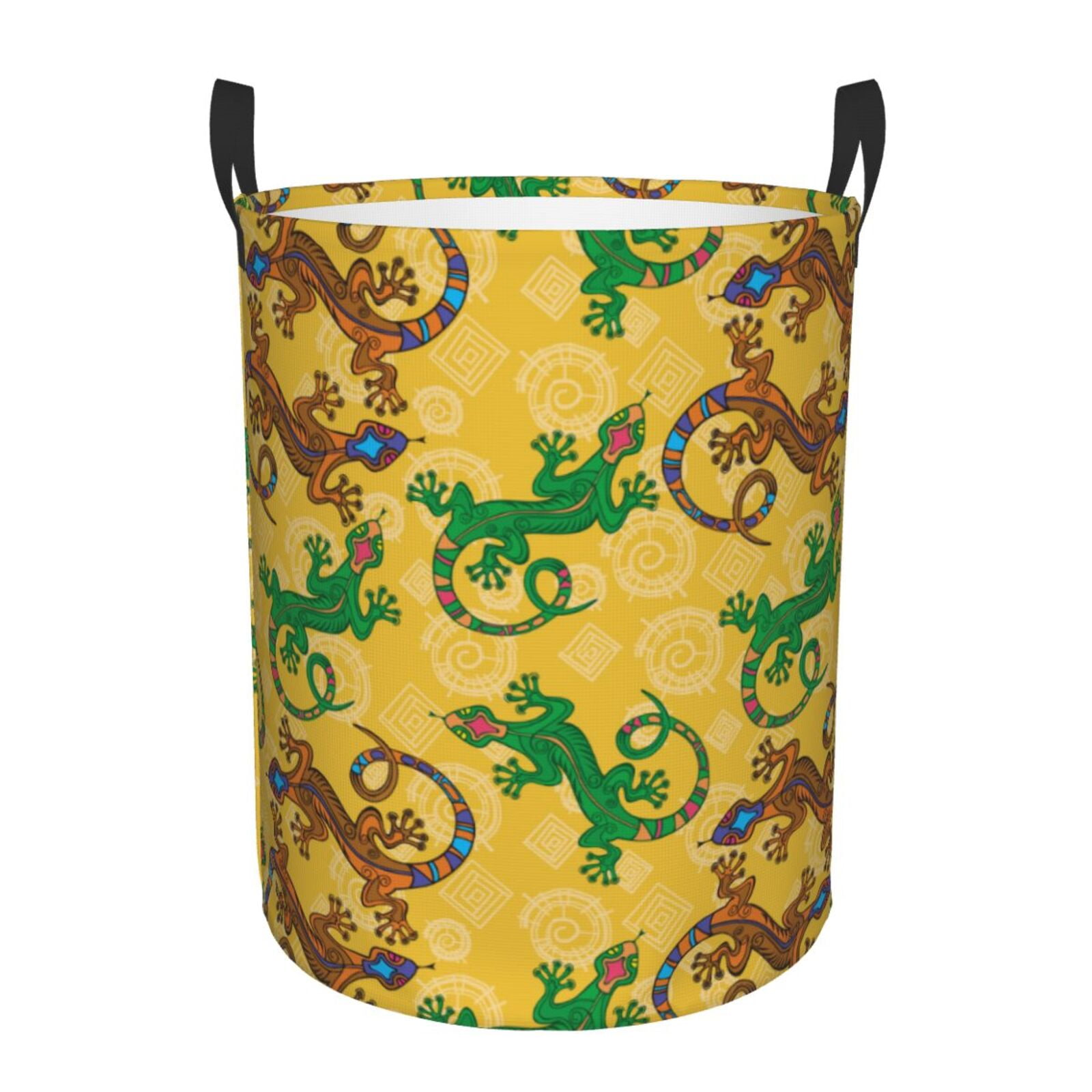 Tropical Funny Lizard Yellow Round Laundry Basket, Laundry Hamper with ...