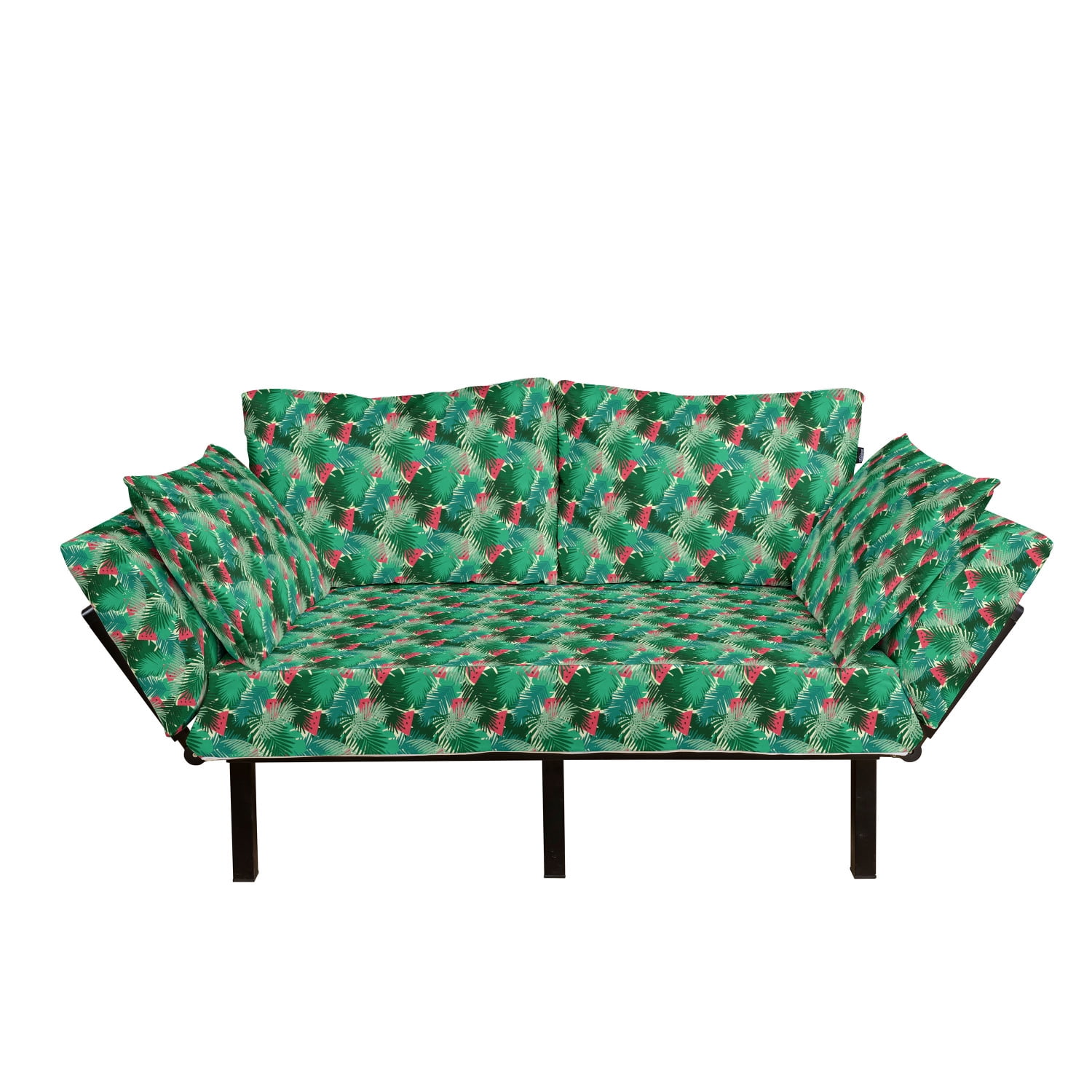 Tropical Futon Couch, Delicious Watermelon Slices and Palm Tree Leaves ...
