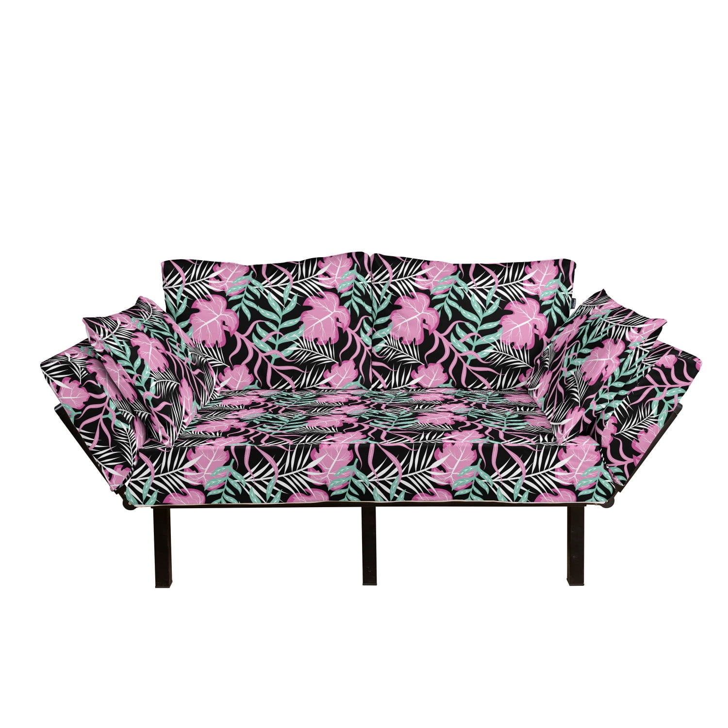 Tropical Futon Couch, Pastel Exotic Foliage Contemporary Contrast ...