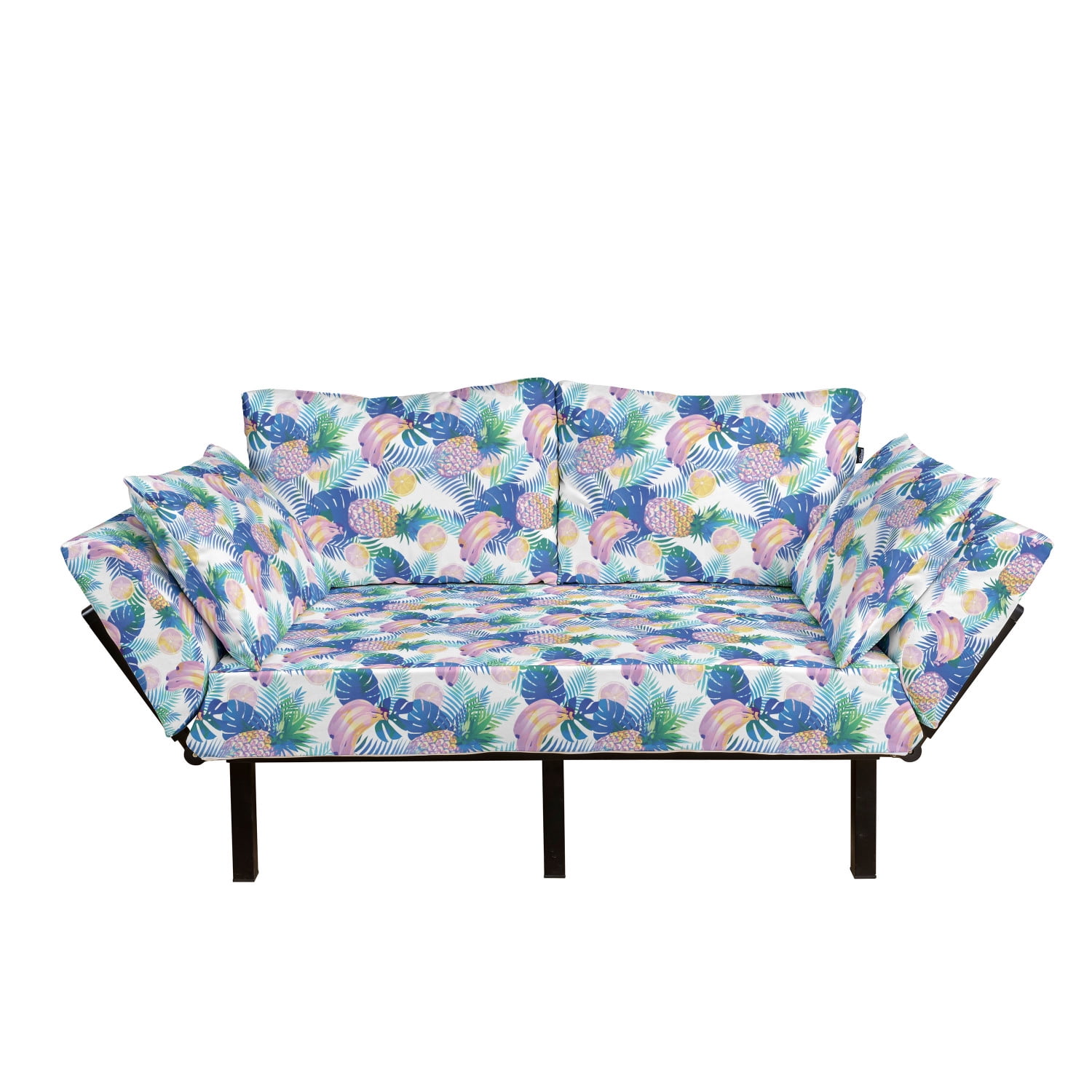 Tropical Futon Couch, Pineapples Bananas Monstera and Palm Tree Leaves ...