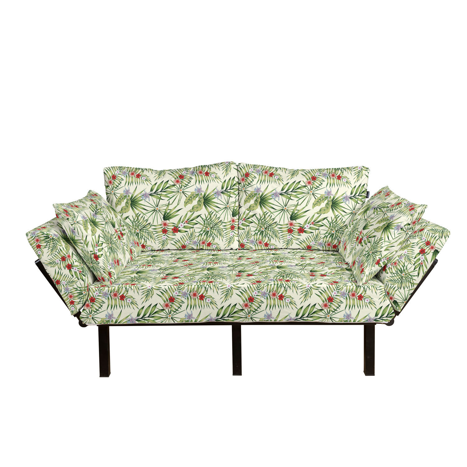 Tropical Futon Couch, Plumeria Flowers Exotic Hibiscus Orchid Blossoms ...