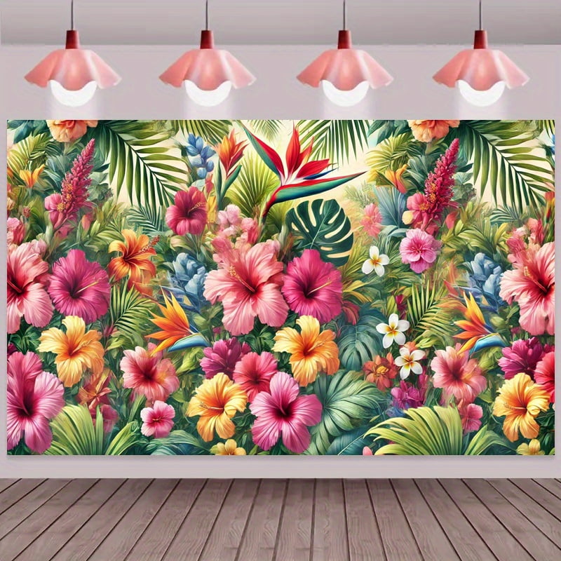 Tropical Garden Jungle Safari Party Backdrop Hawaiian Luau Palm Leaves ...