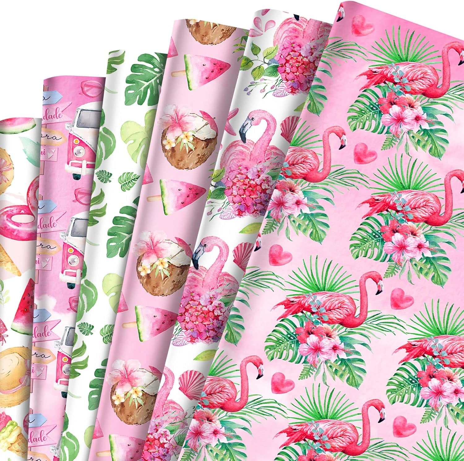12 Sheets Tropical Gift Wrapping Paper 27 x 20 inch, Flamingo Palm ...