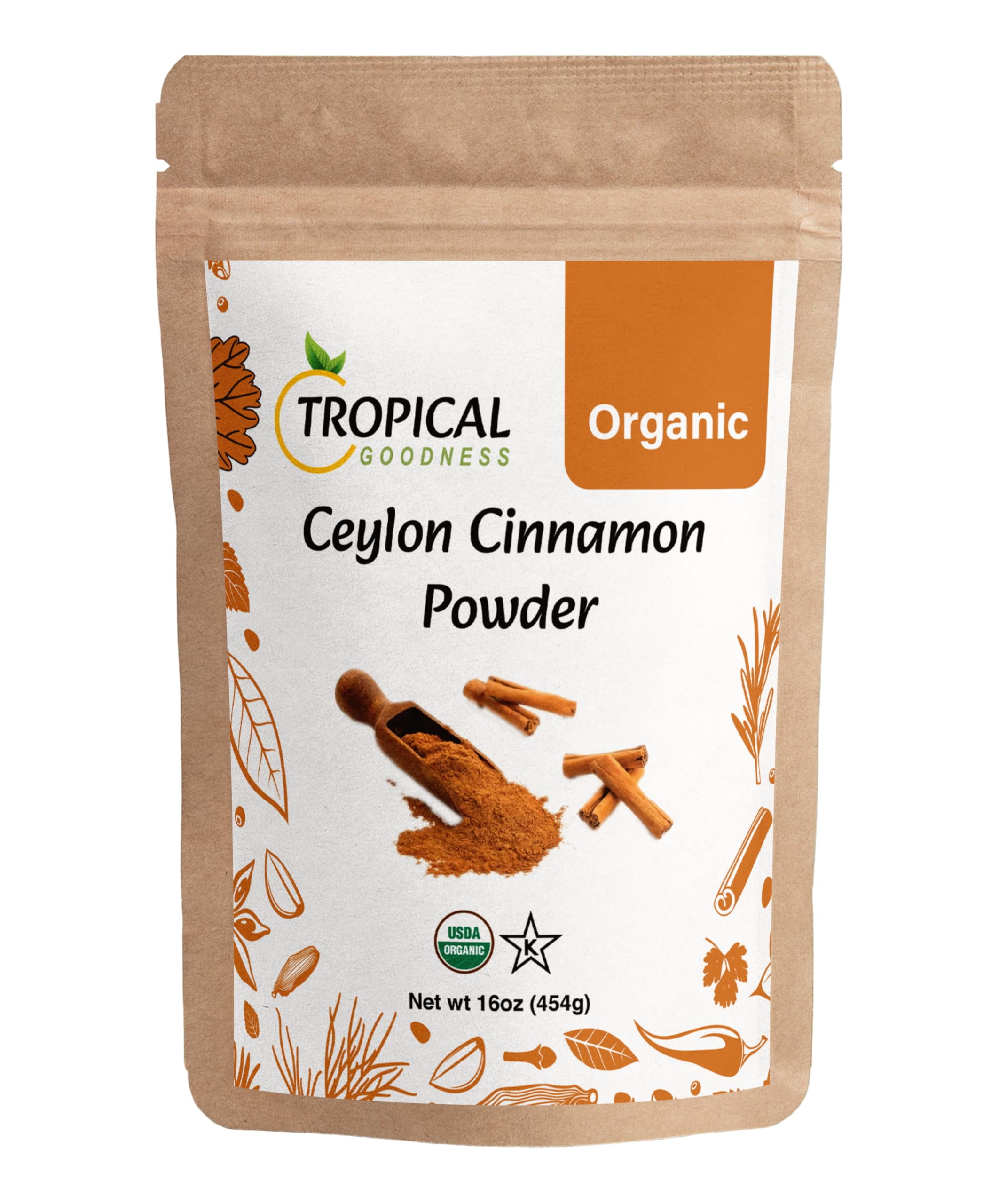 Tropical Goodness Ceylon Cinnamon Powder MDA05 Organic 16oz/1lb, Authentic Tropical Flavour ...