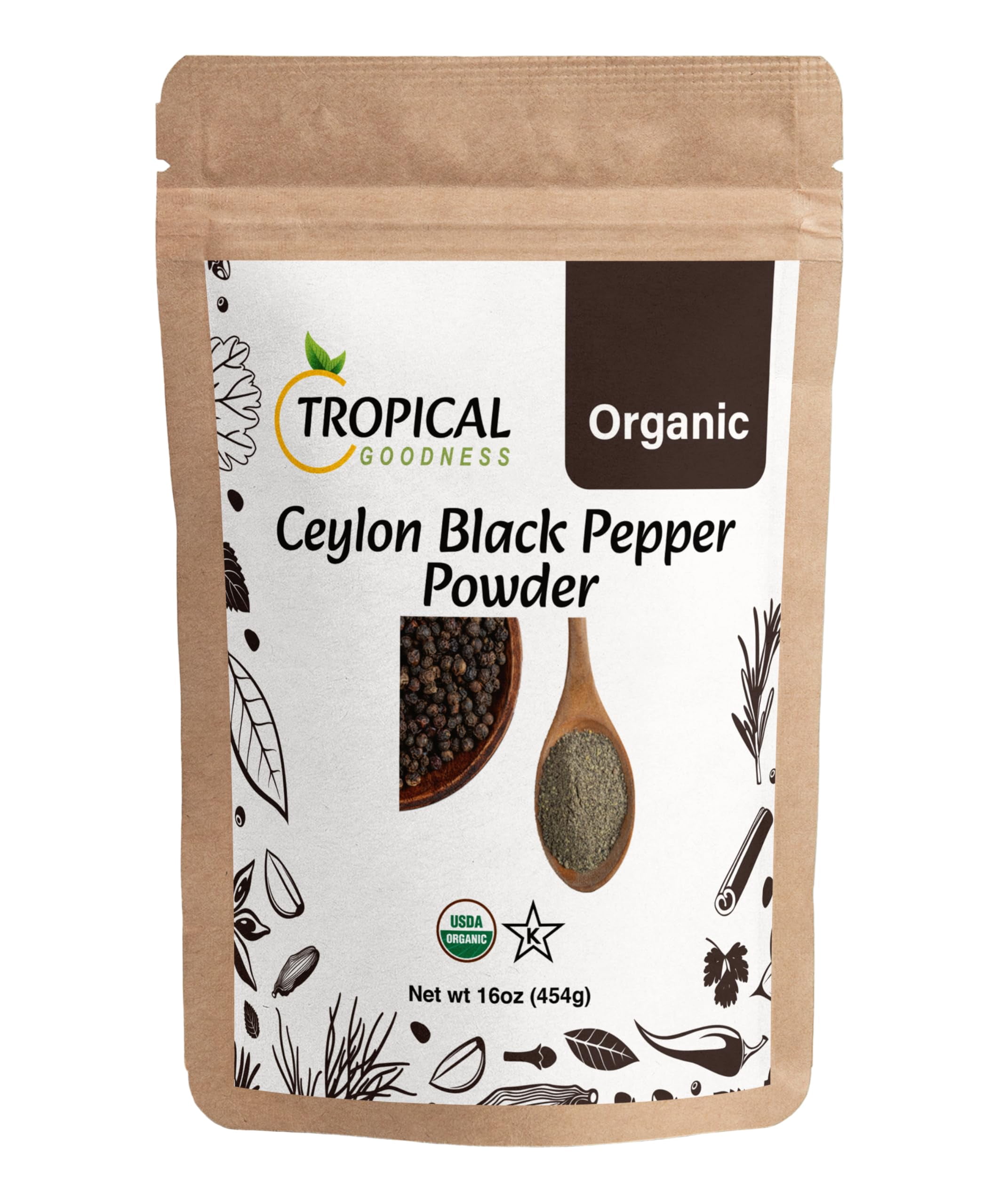 Tropical Goodness Organic ground ESF27 Black Pepper Powder 16oz/1lb ...