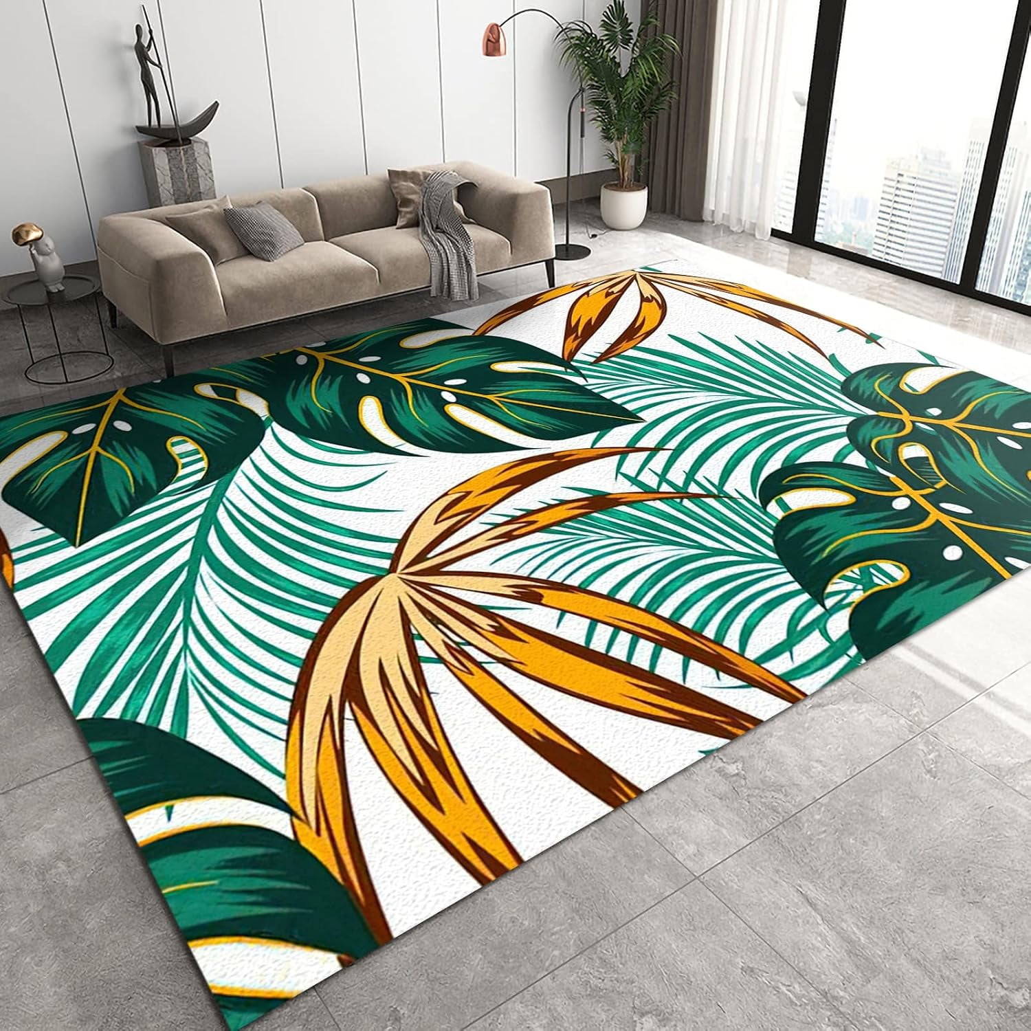Tropical Green Leaf Area Rugs, Plant Porch Mat, Lounge Rug Non-Shedding ...