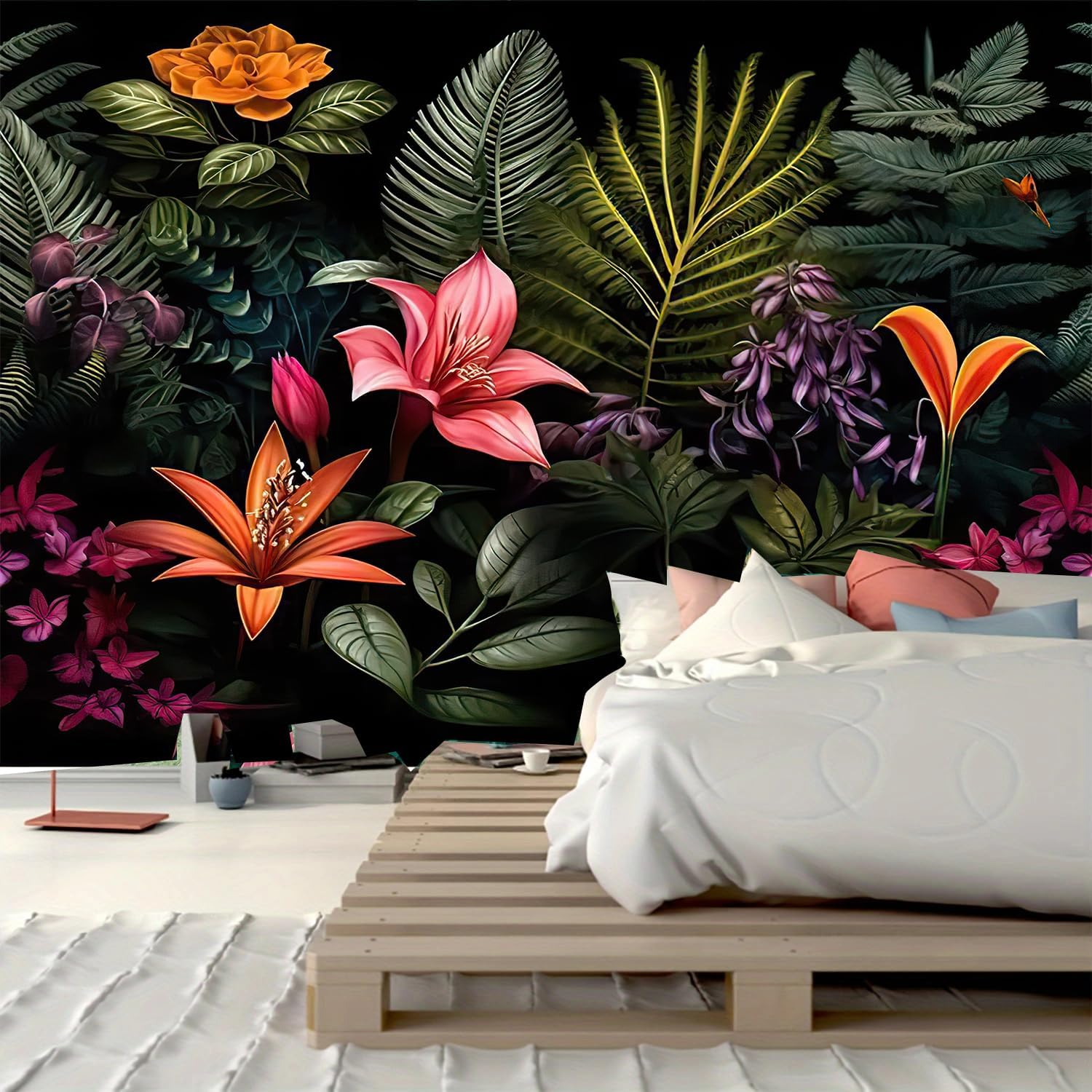 Tropical Green Leaf Plant Tapestry Wall Hanging, Palm Tree Leaves ...