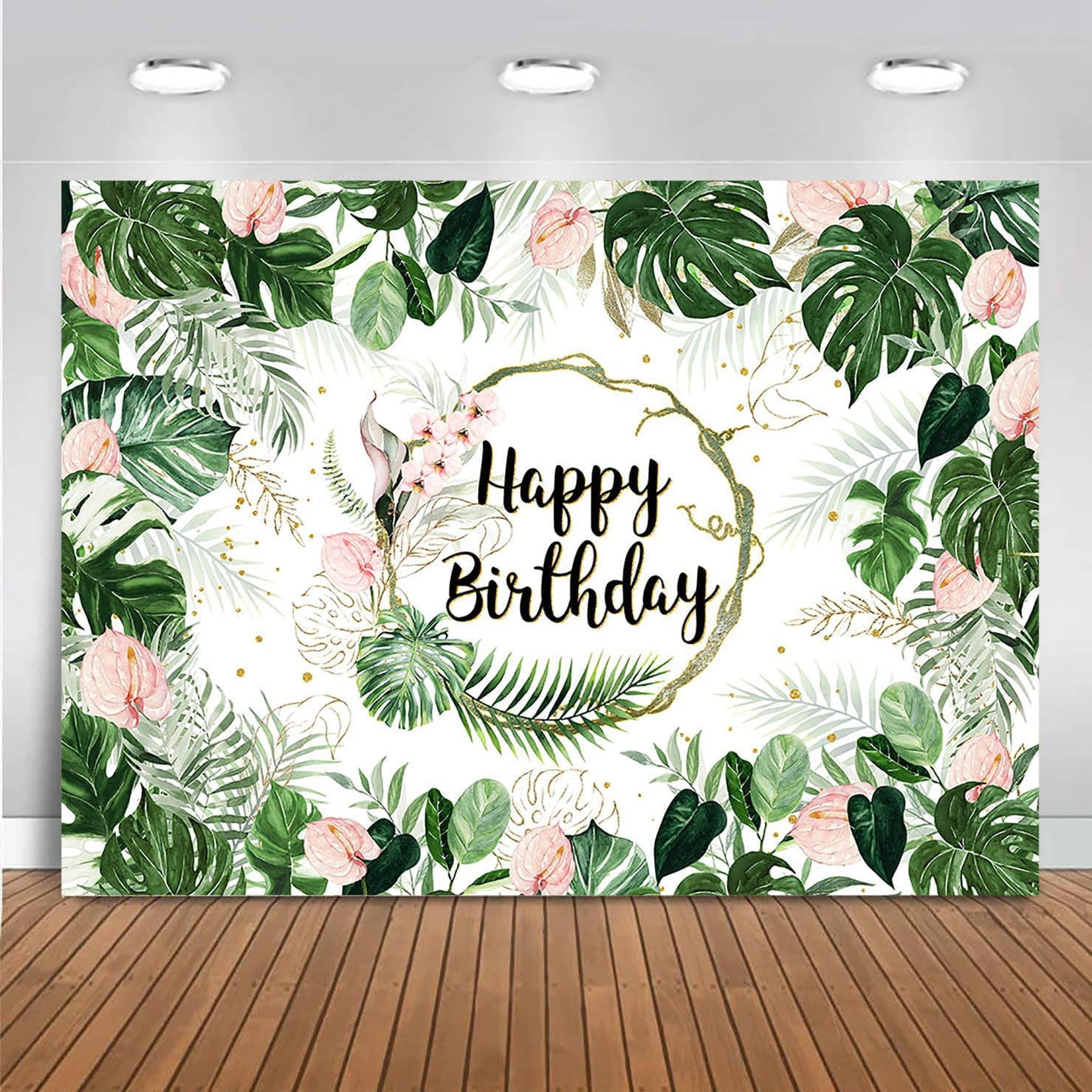 Tropical Green Leaves Happy Birthday Backdrop For Jungle Safari Birthday Party Decorations
