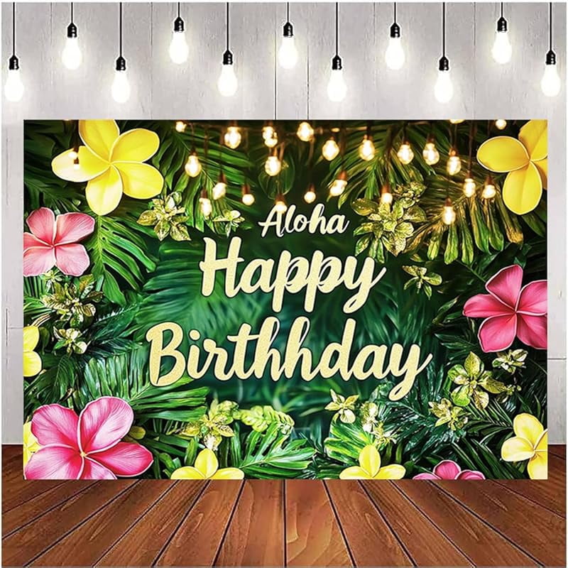 Tropical Green Leaves Happy Birthday Photography Background Aloha Luau ...