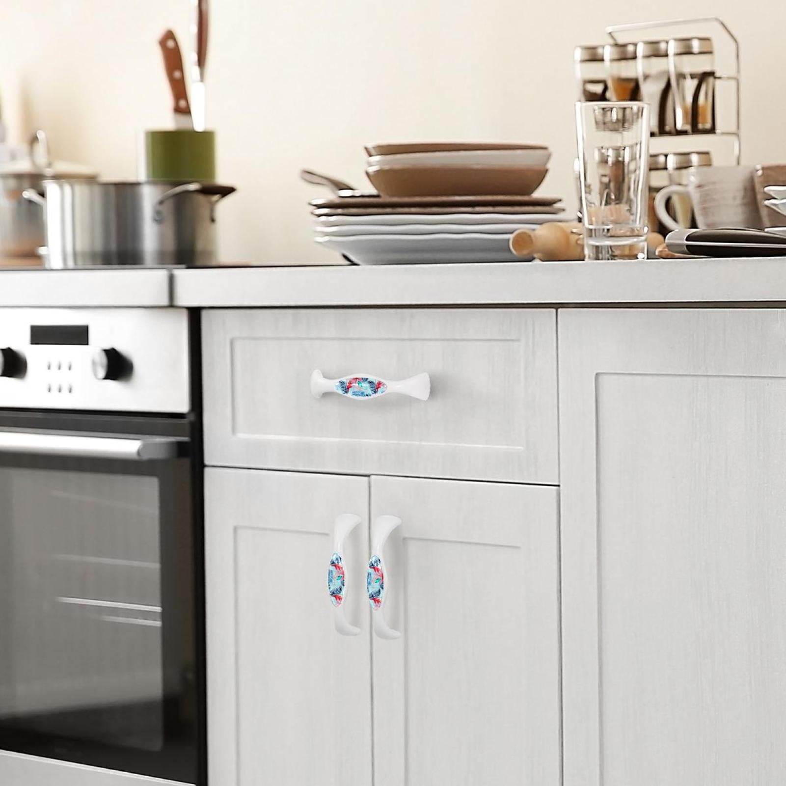 Tropical Green Leaves Knob 4 Pack Arched Drawer Pulls Crystal Glass ...