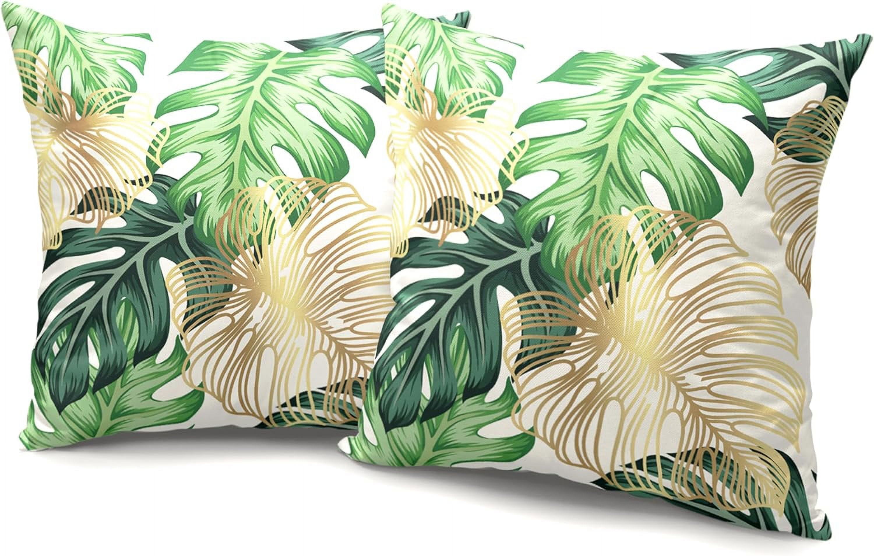 Tropical Green Leaves Pillow Covers 20x20 Set of 2 Palm Leaf Decorative ...