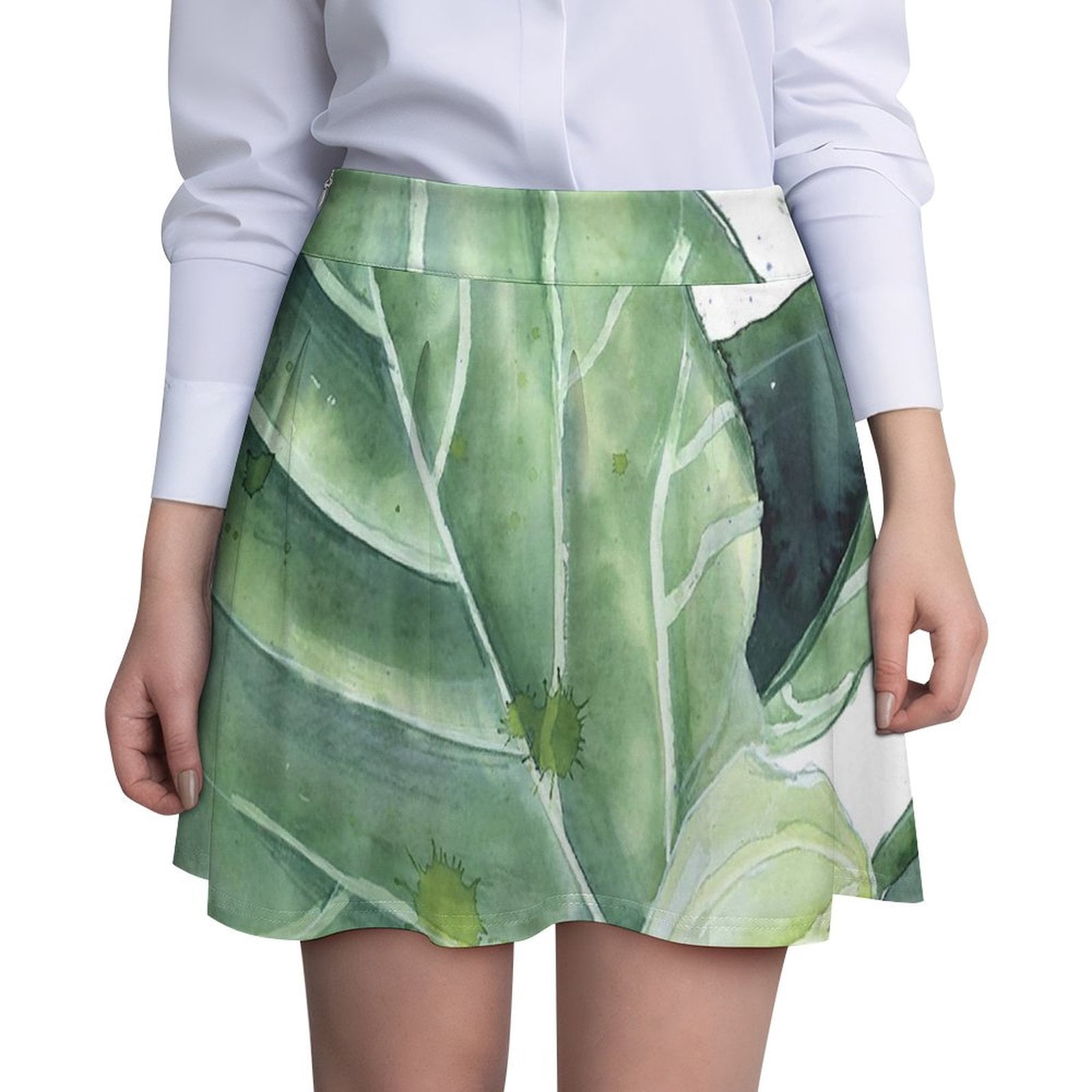 Tropical Green Leaves Plant Women's Casual Mini Skirt Invisible Zipper ...