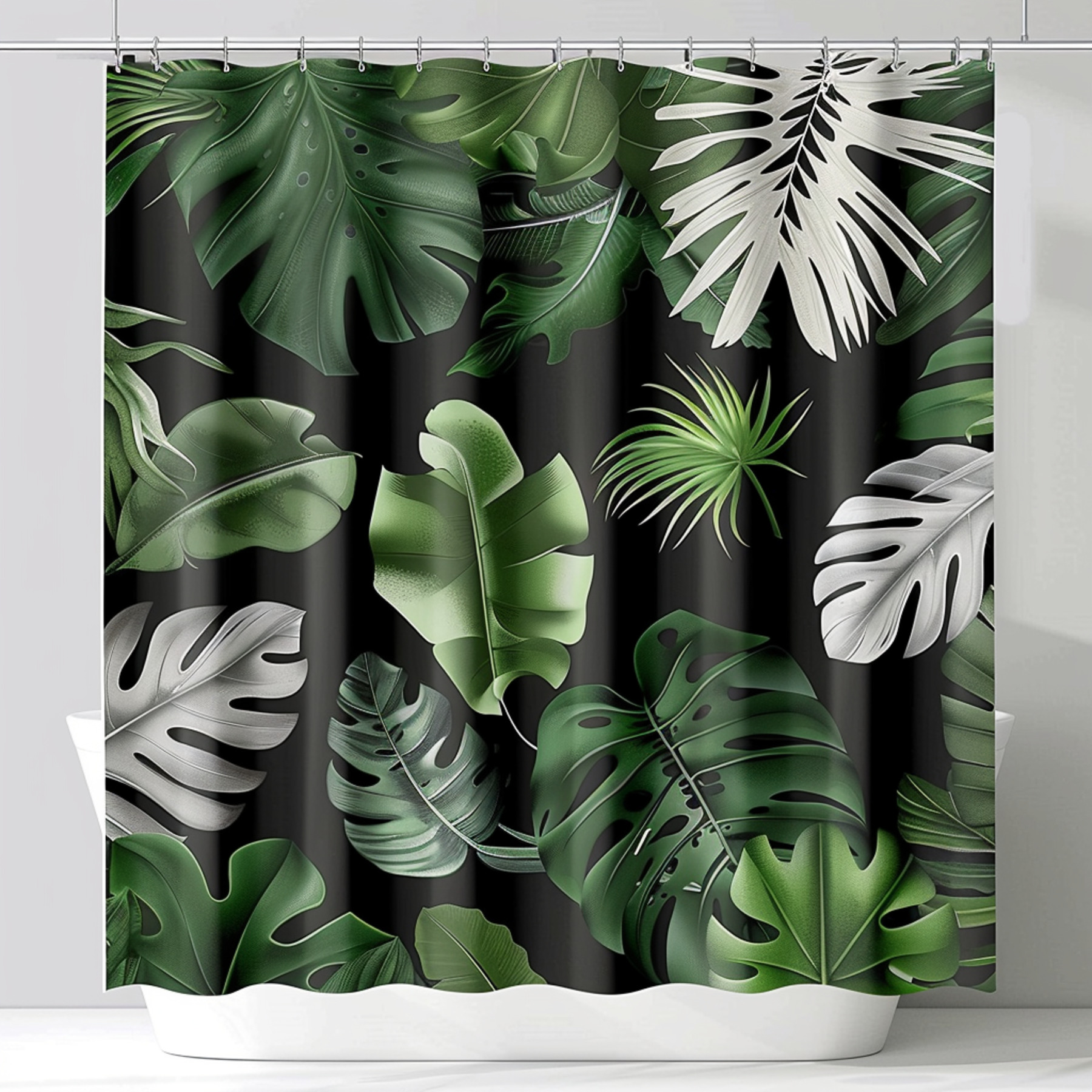 Tropical Green Leaves Shower Curtain Rainforest Jungle Monstera Palm ...