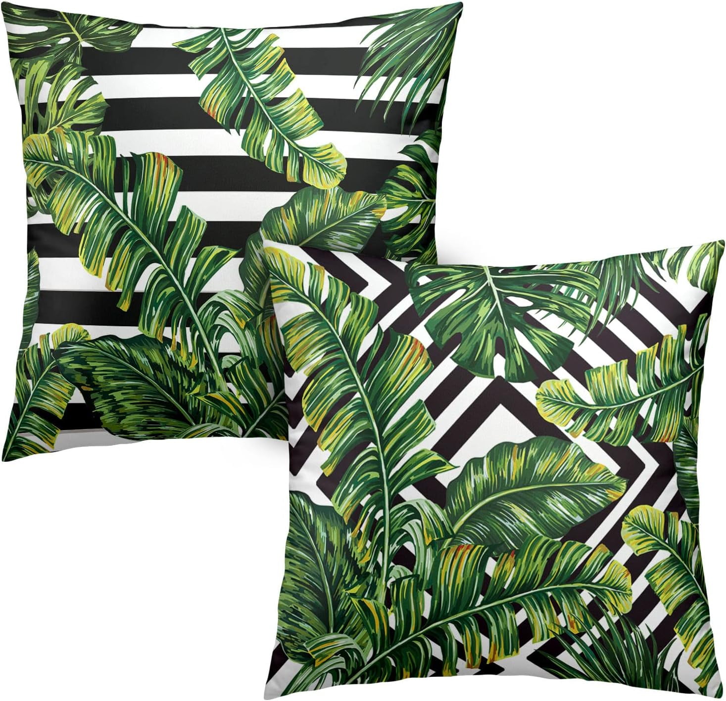 Tropical Green Leaves Throw Pillow Covers 18x18 Set of 2 Summer Palm ...