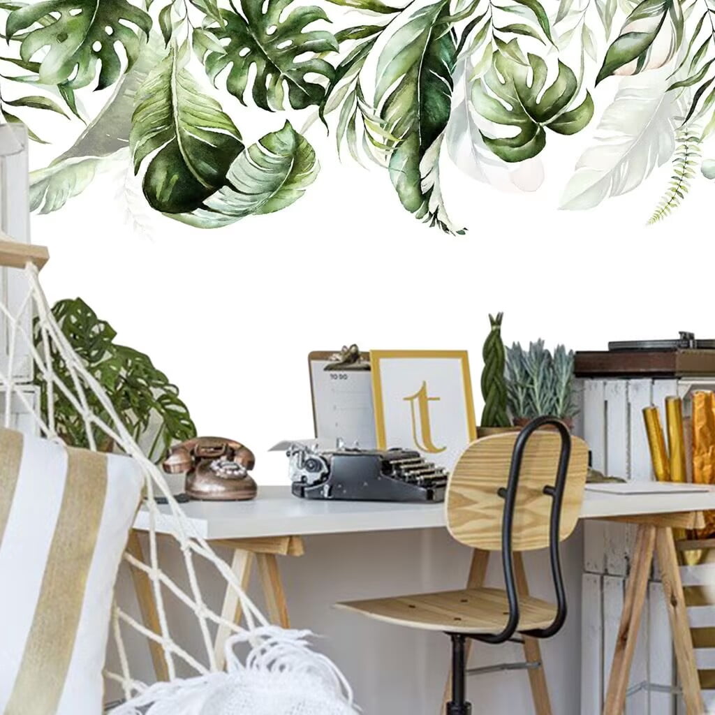 Tropical Green Leaves Wall Decals Jungle Green DIY stickers Banana leaf ...